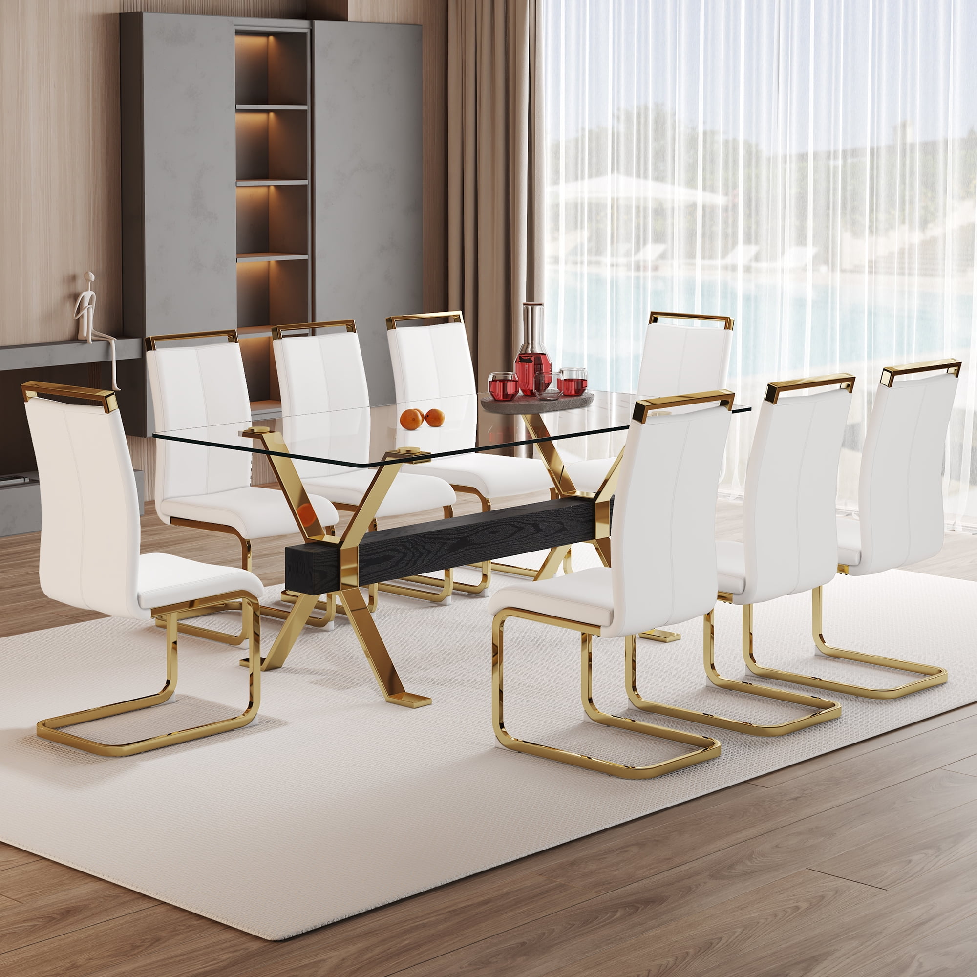 Elegant 8-Seater Transparent Tempered Glass Dining Table Set with 8 ...