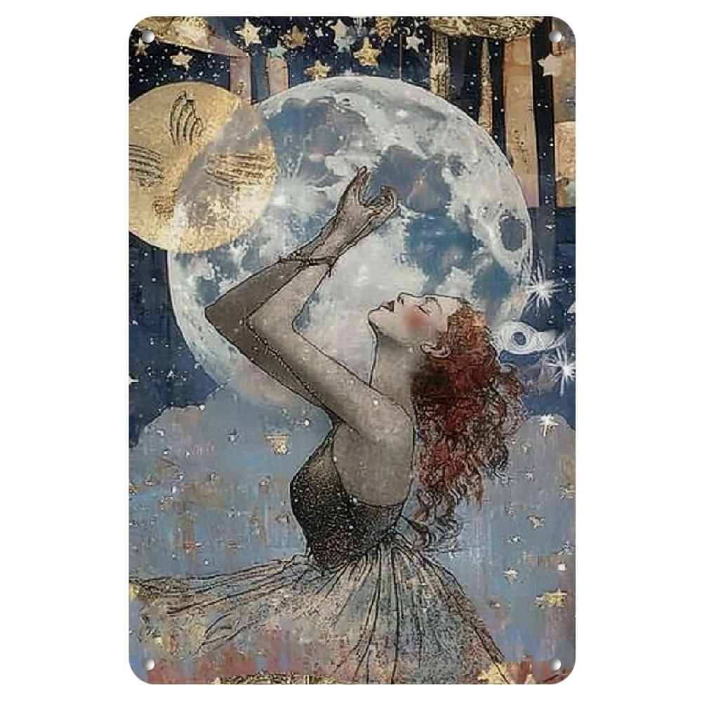 Elegant 8x12" Celestial Angel & Moon Tin Sign - Mystical Wall Art with ...