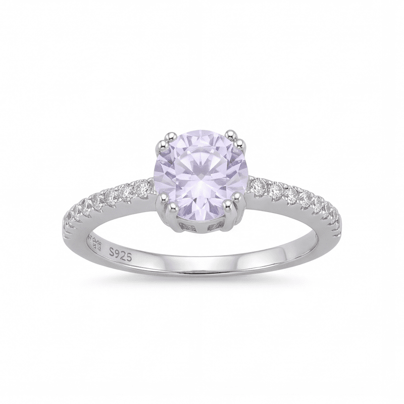 Elegant 925 Sterling Silver Solitaire Ring with Round Cut Cubic ...