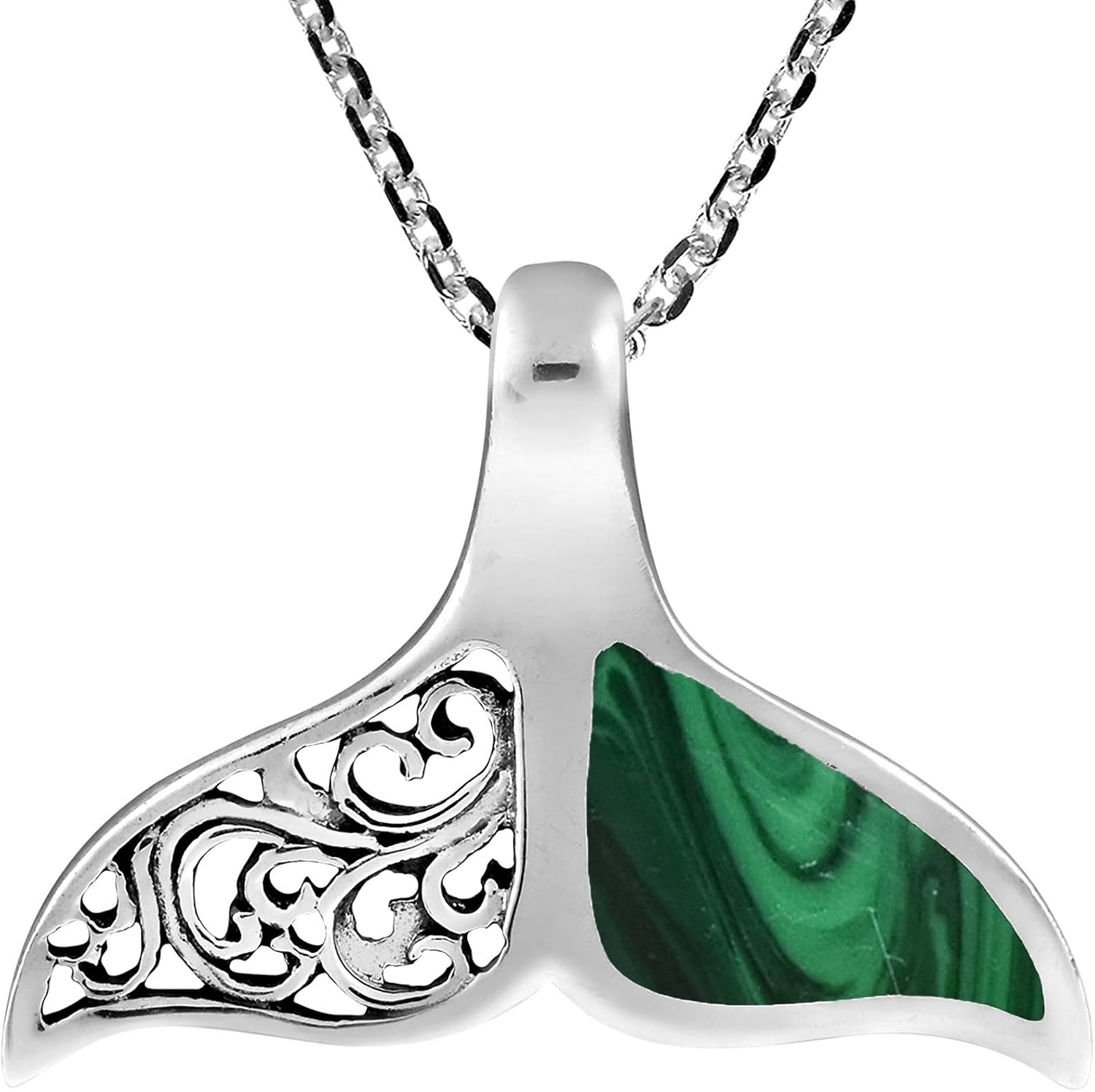 Elegant .925 Sterling Silver Whale Tail with Green Malachite Inlay ...