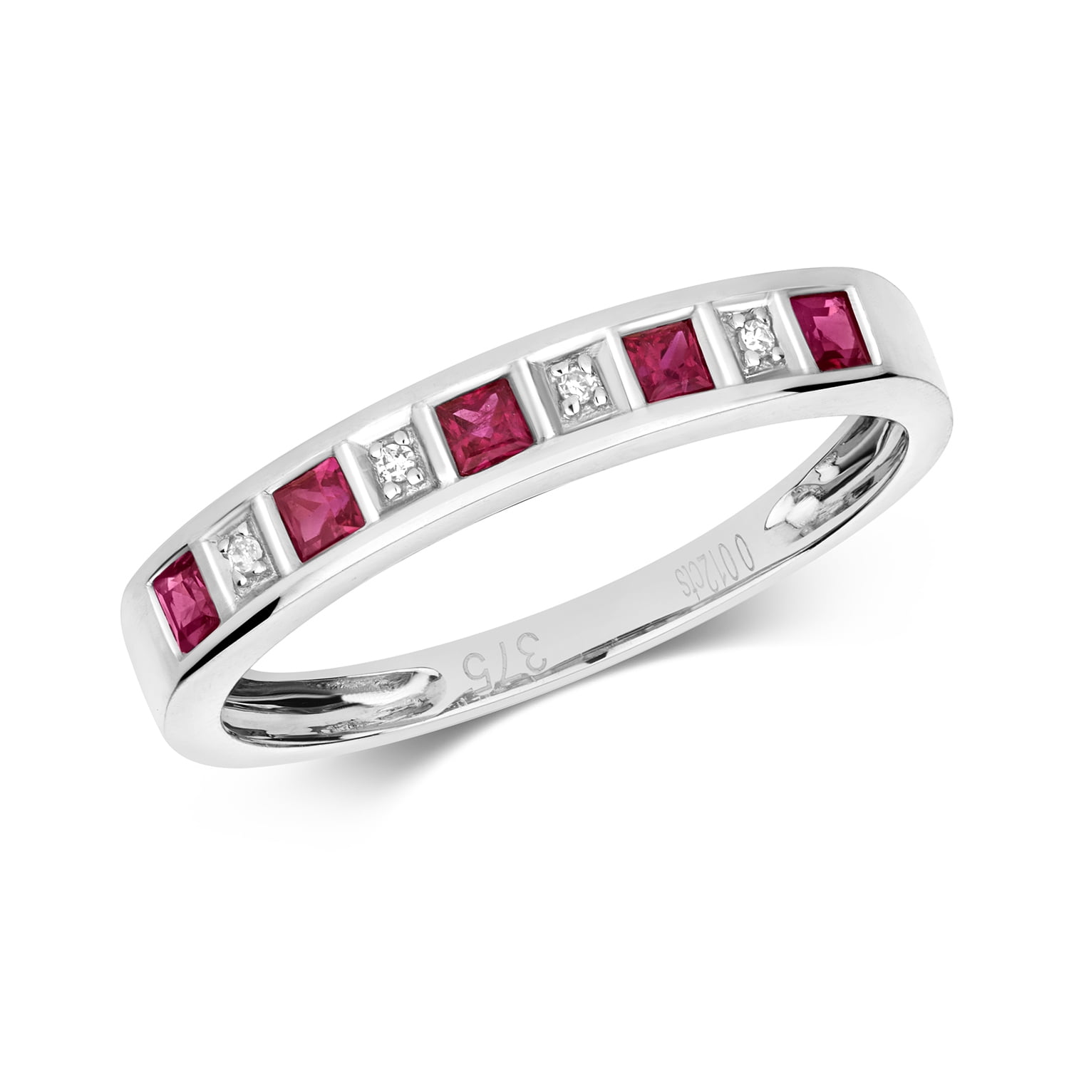 Elegant 9k White Gold Women Half Eternity Diamond Ring Brilliant Cut H - PK with Ruby - Walmart.com