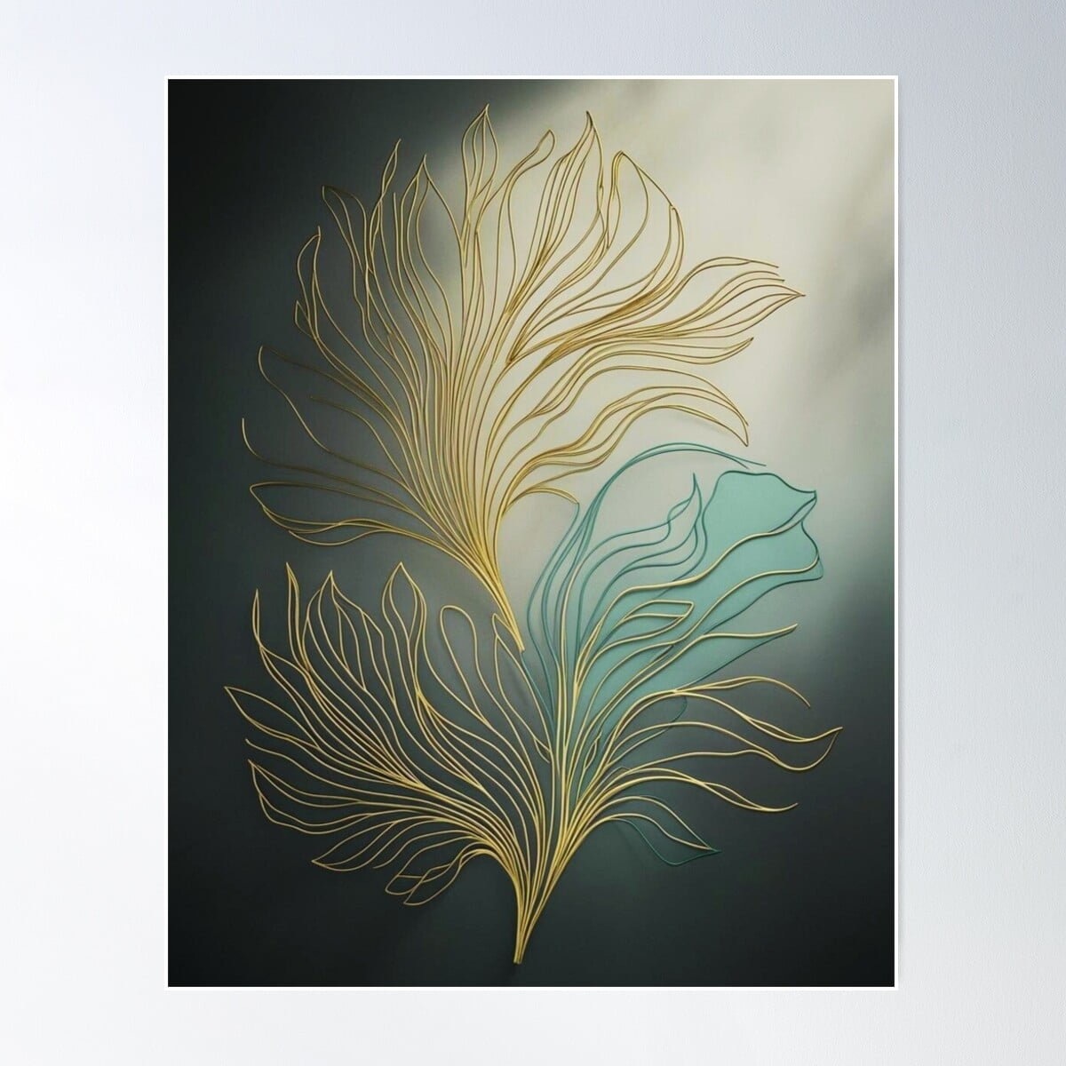 Elegant Abstract Gold And Turquaz Design Poster Wall Art, Modern Wall ...