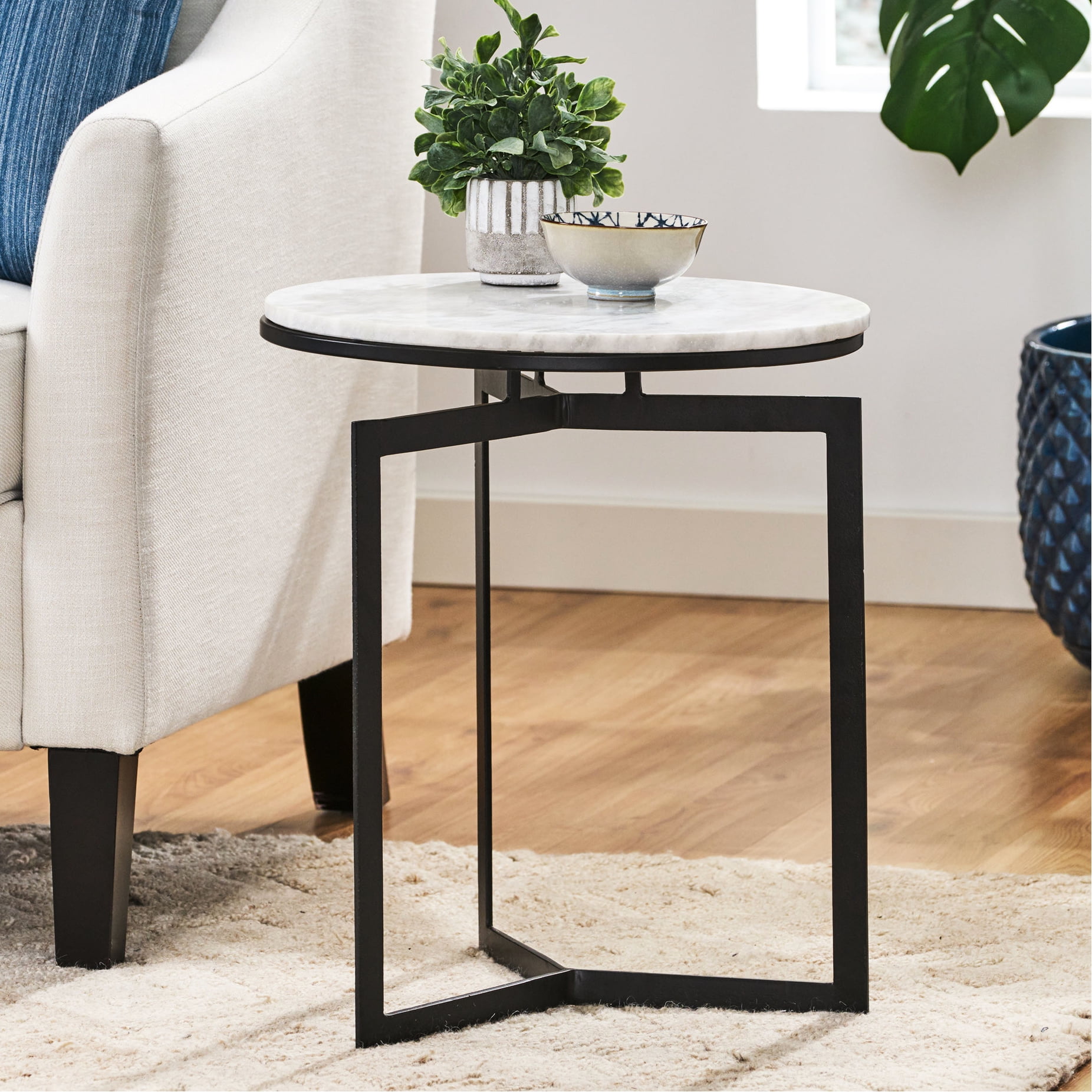 Elegant Accent Side Table With Marble And Metal Construction - Living Room Essential 17"x17 Chic ...