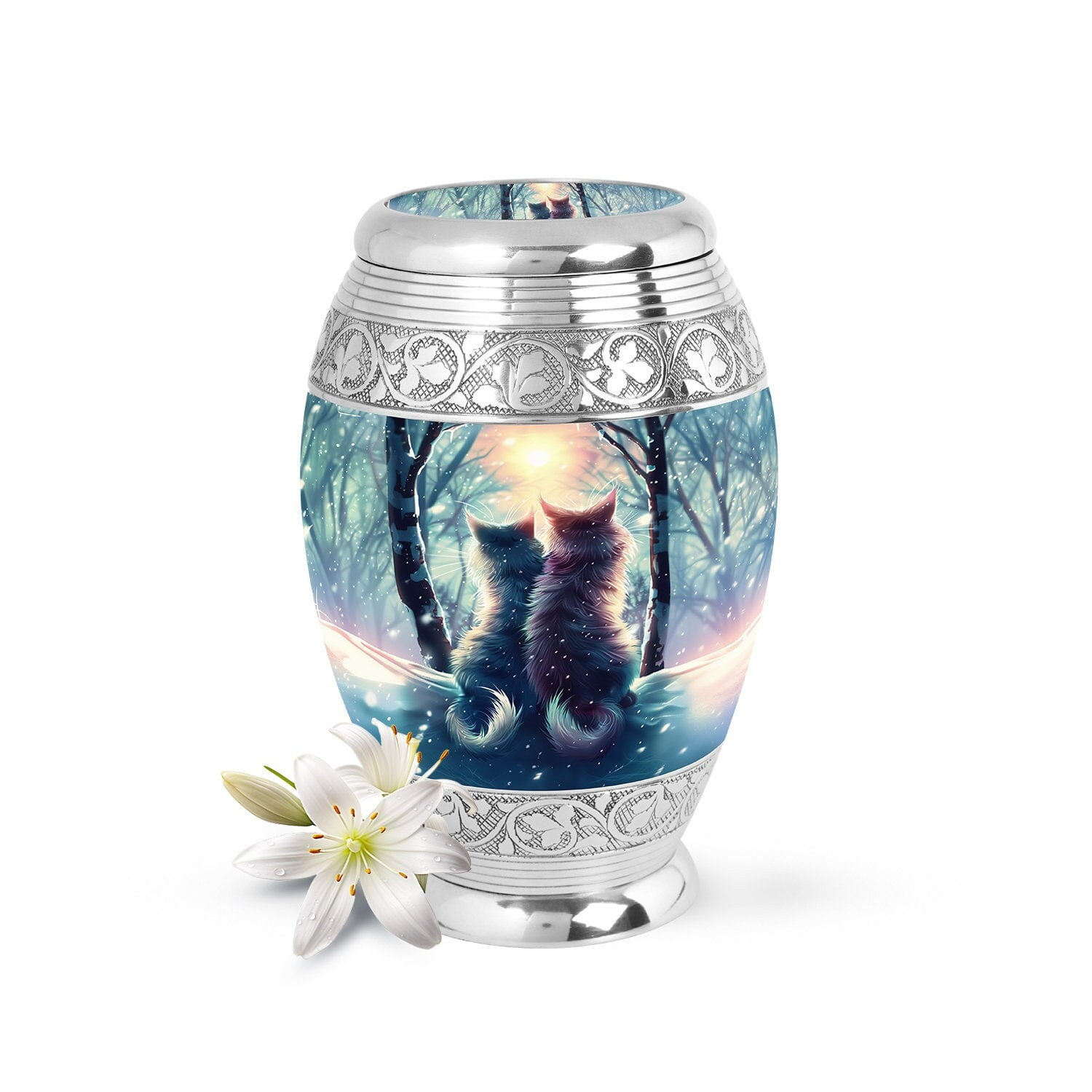 Elegant Aluminum Urn for Ashes with Enchanting Cat Couple Design and ...