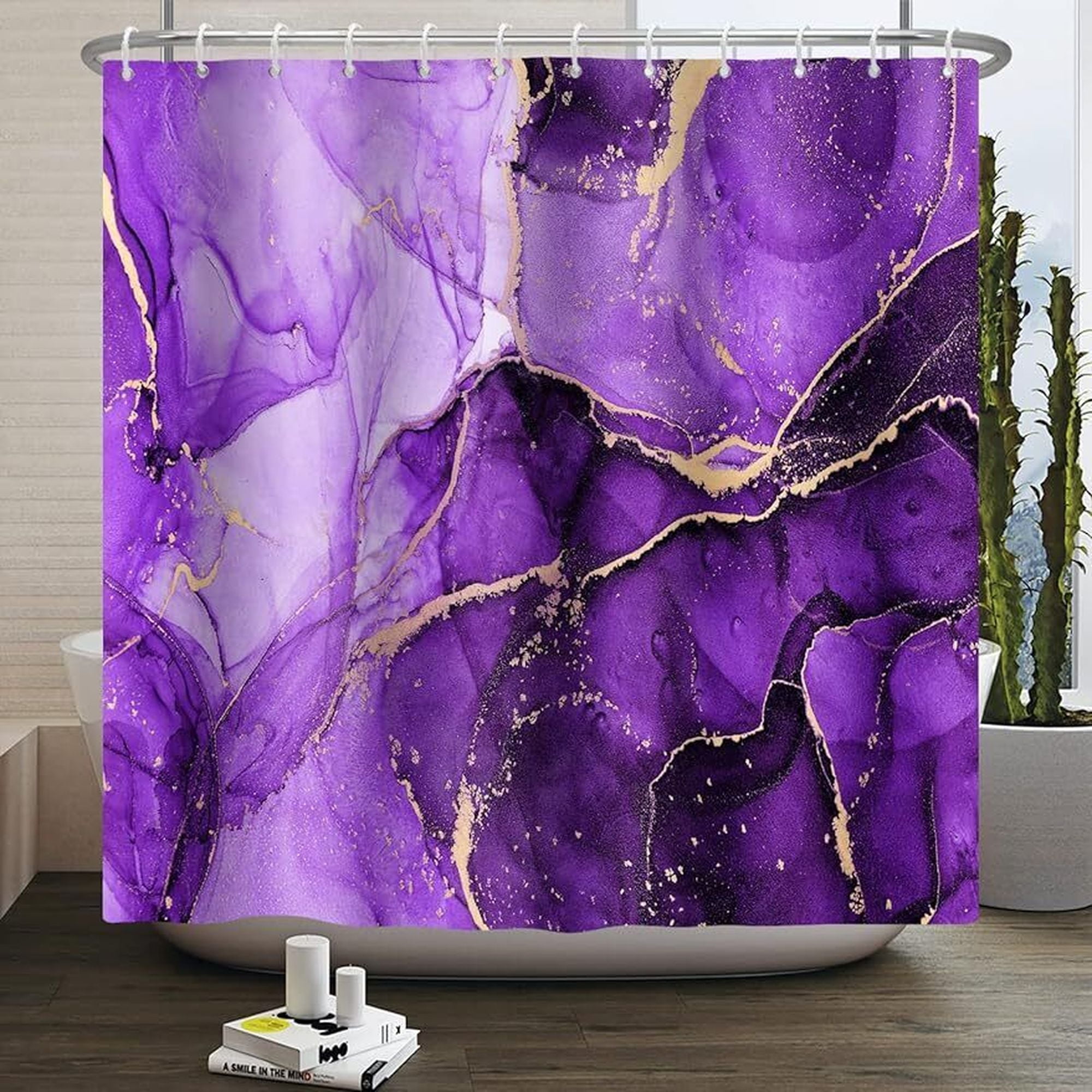 Elegant Amethyst Marble Shower Curtain Lavish Purple And Gold Designs