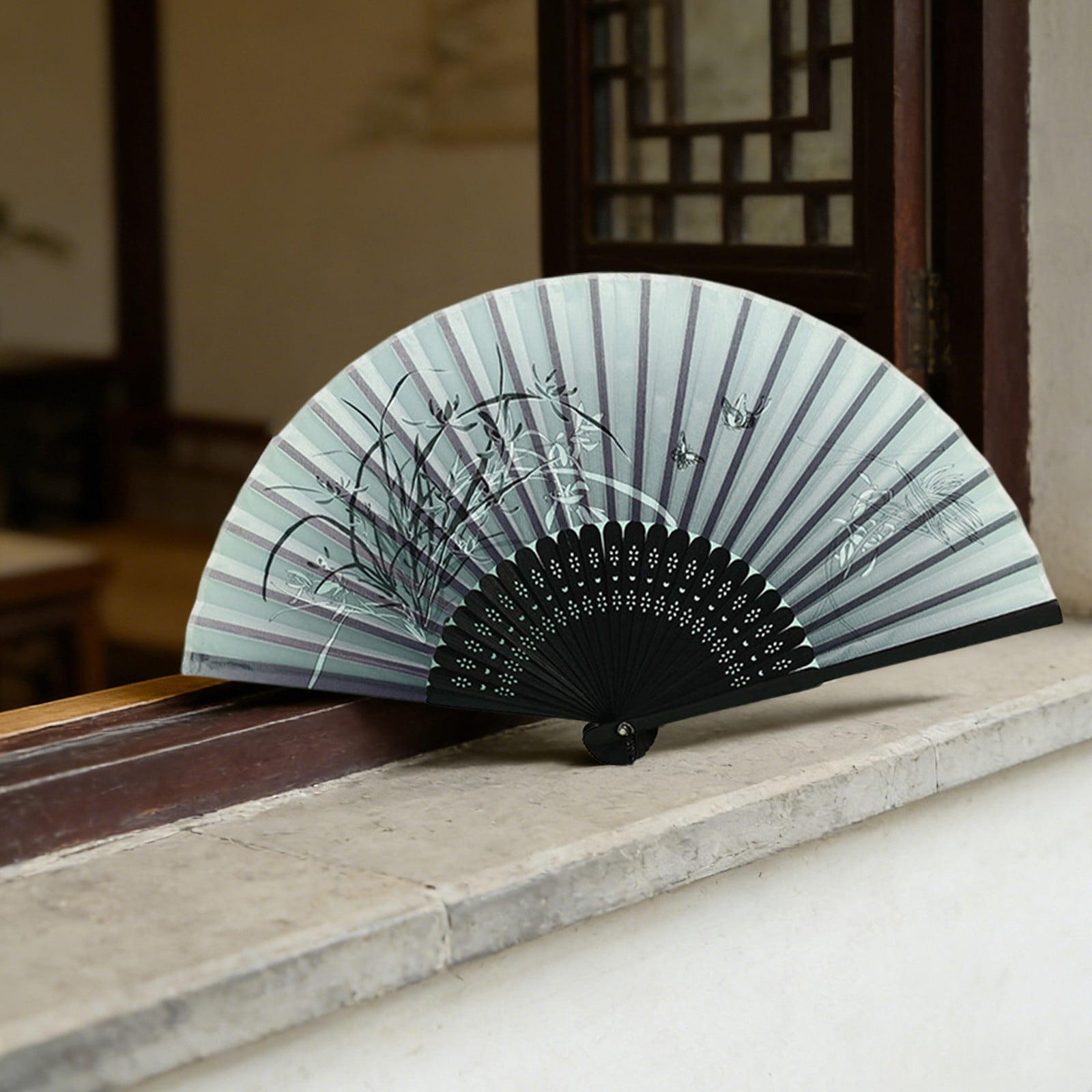 Elegant Ancient Style Fan, Wooden Folding Fan, Exquisite Hollow Carving ...
