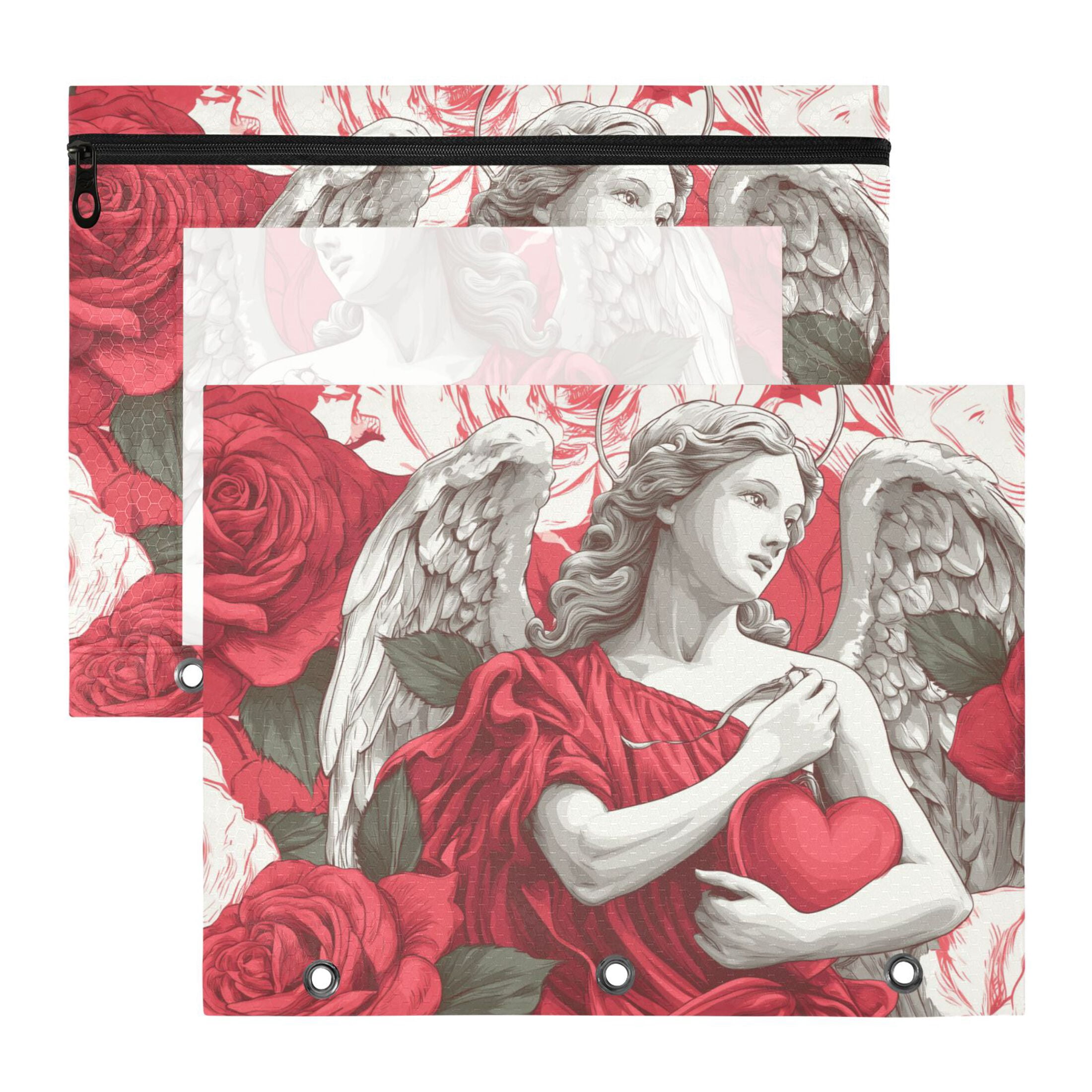 Elegant Angel with Heart Roses Valentine 3-Ring Binder Pocket with ...