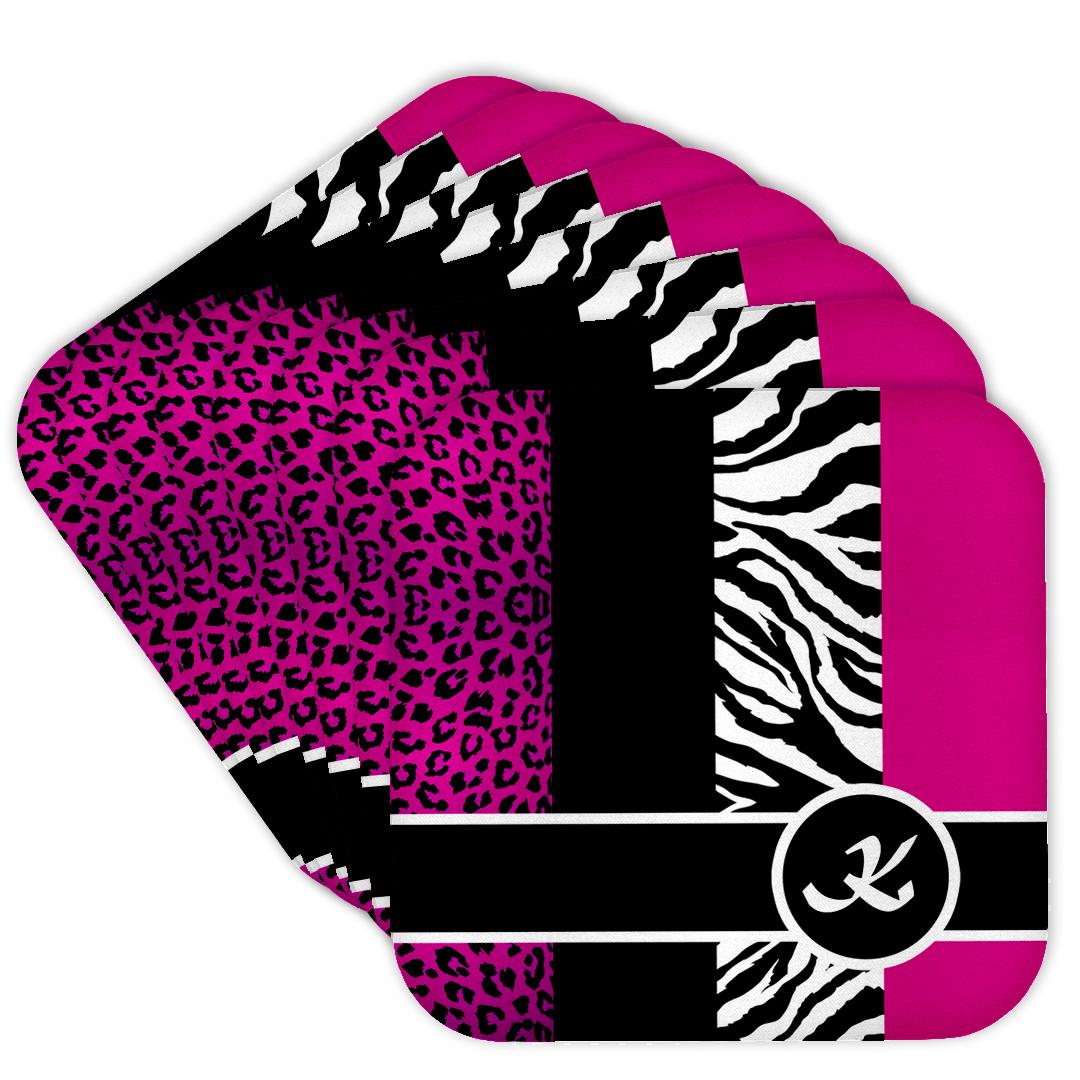 3dRose, Elegant Animal Print Monogram - Hot Pink K, Set of 8 Coasters ...