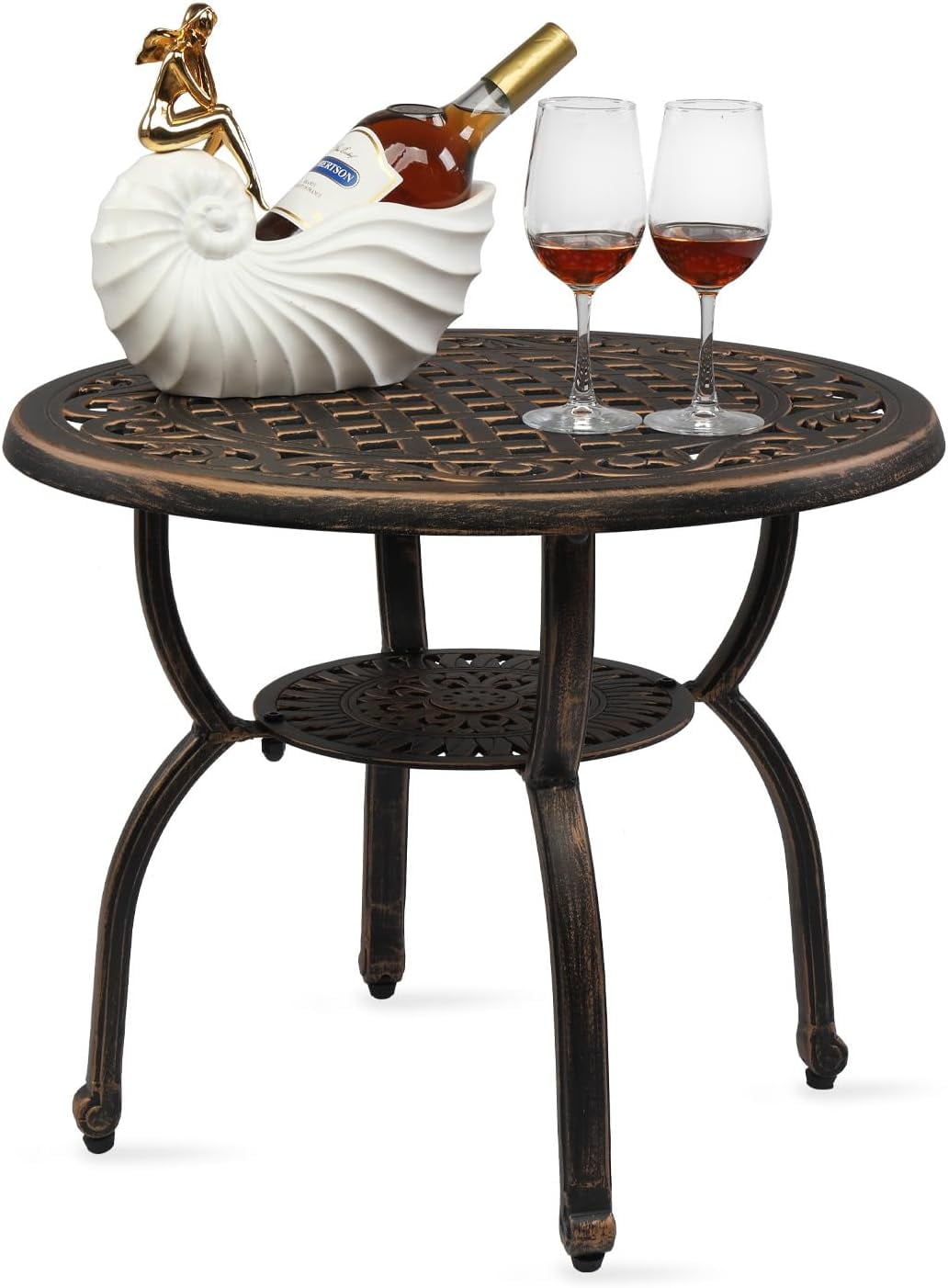 Elegant Antique Bronze Cast Aluminum Outdoor Side Table - Weather ...