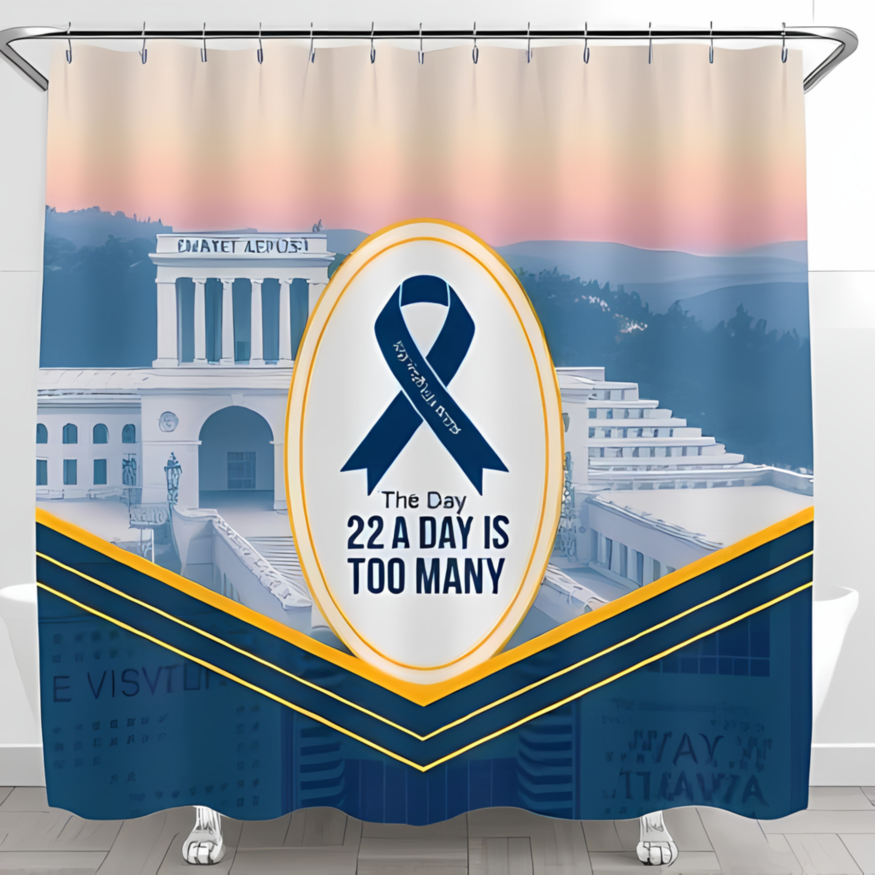 Elegant Architectural Sunset Shower Curtain with Dark Blue Awareness ...