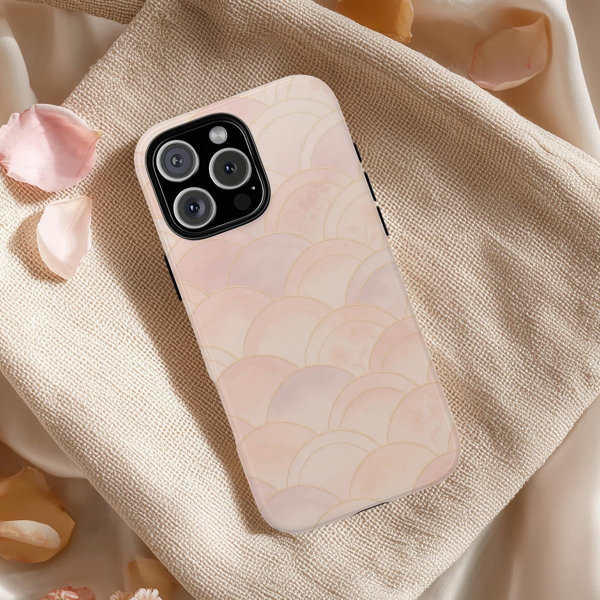 Elegant Art Deco Blush Scallop Wave Design with iPhone 17 to 11 Pro Max ...