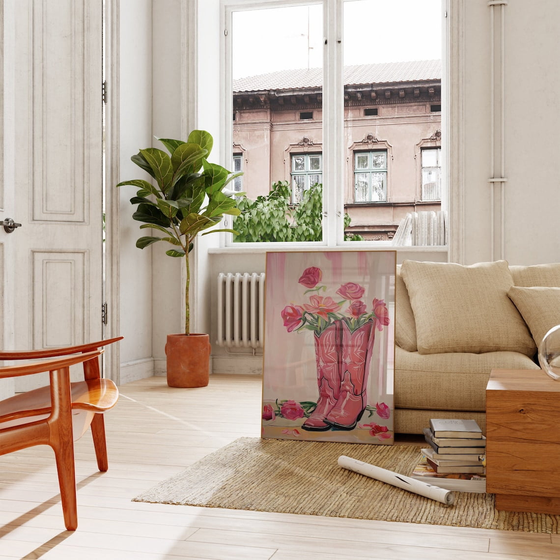 Elegant Art for the Floral Cowboy Boot Pink Red Boho Romantic Accents ...