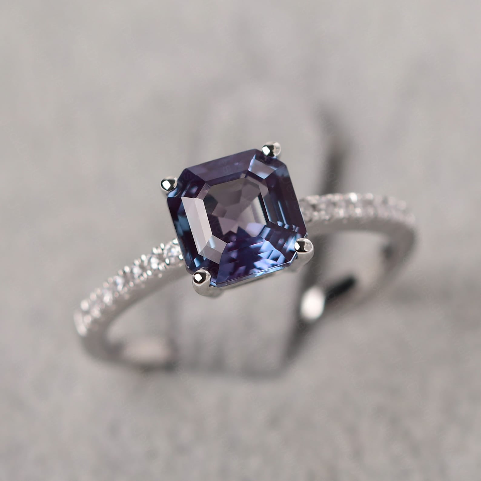 Elegant Asscher Cut Alexandrite Engagement Ring Color Changing June ...