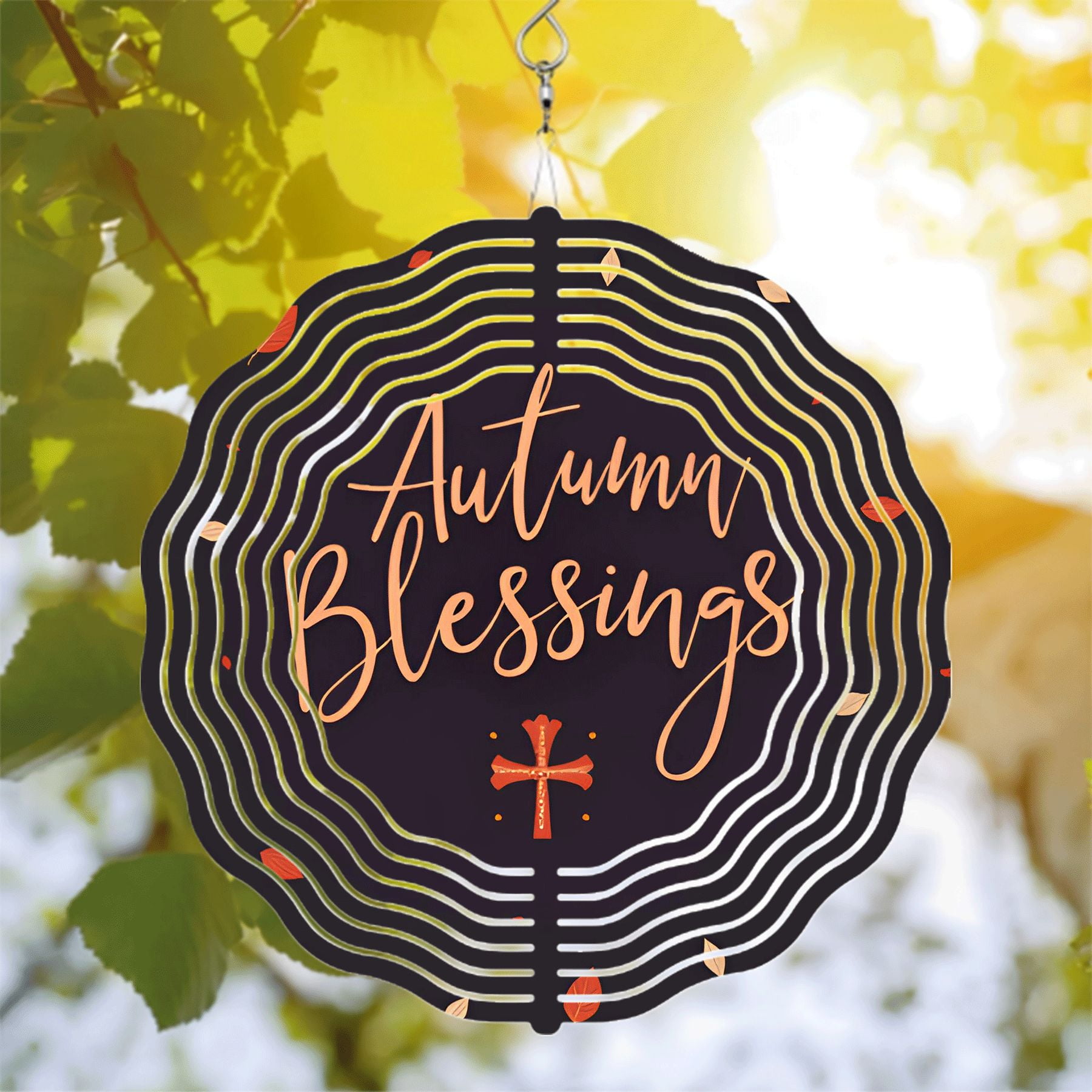 Elegant Autumn Blessings Metal Wind Spinner with Concentric White Waves ...