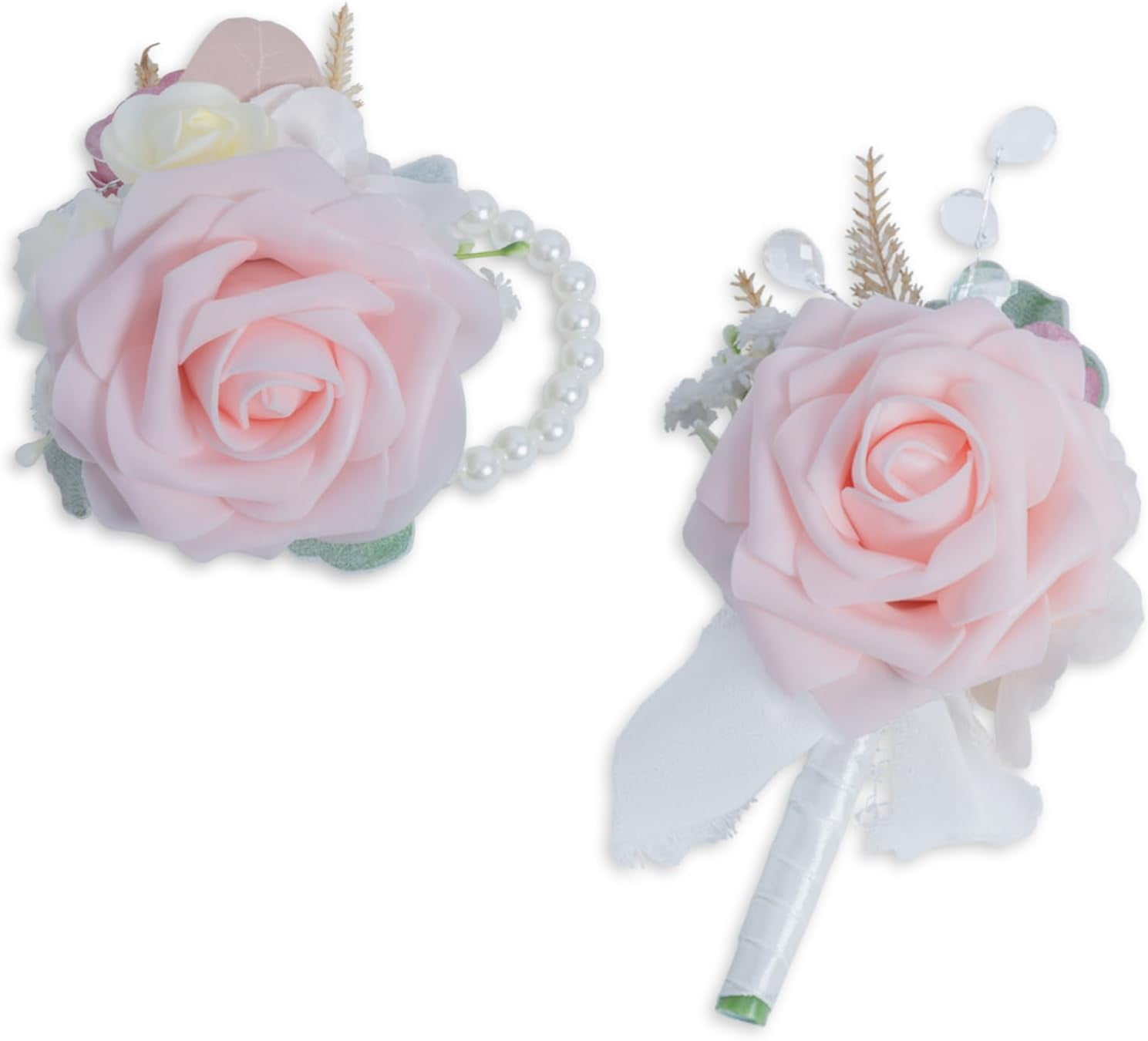 Elegant Baby Pink Wrist Corsage and Boutonniere Set Lifelike Soft Foam ...