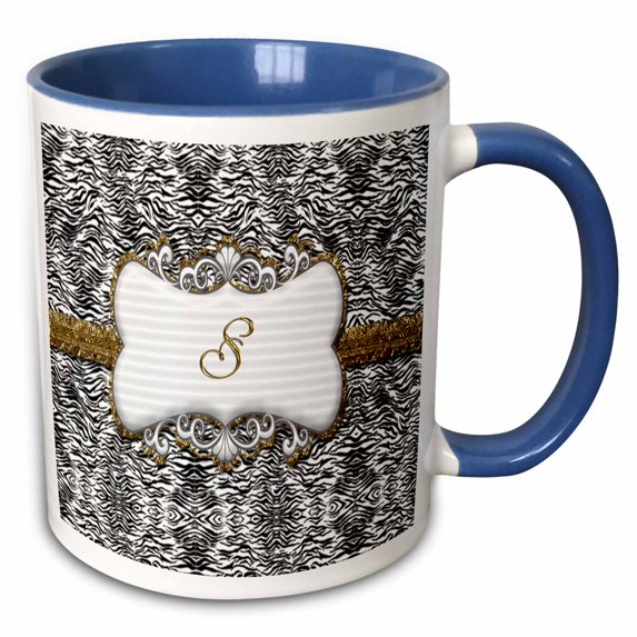 3drose, Elegant Back and White Animal Print with Gold Frame Monogram ...