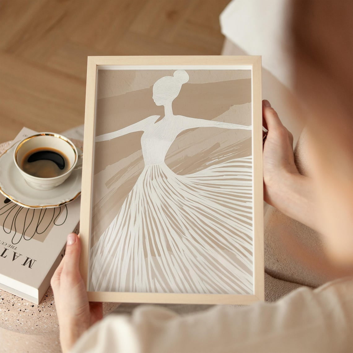 Elegant Ballerina Art Print, Minimalist Dance Beige And White, Abstract ...