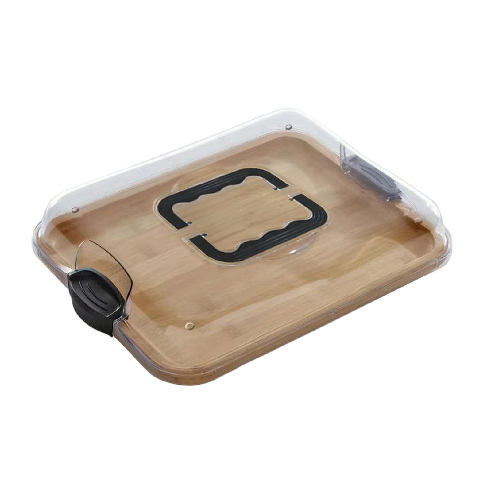 Elegant Bamboo Food Serving Tray with Removable Board & Clear Lid ...