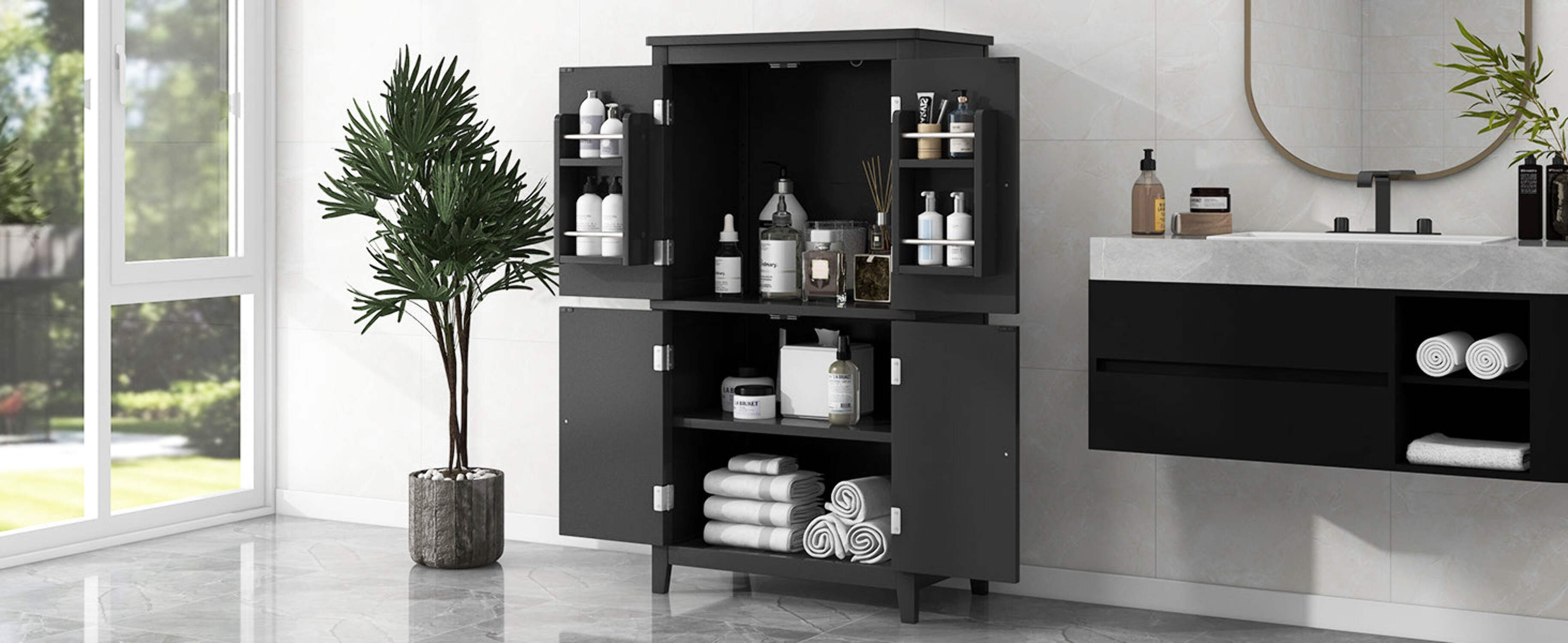 Elegant Bathroom Floor Storage Cabinet, Bathroom Storage Unit ...