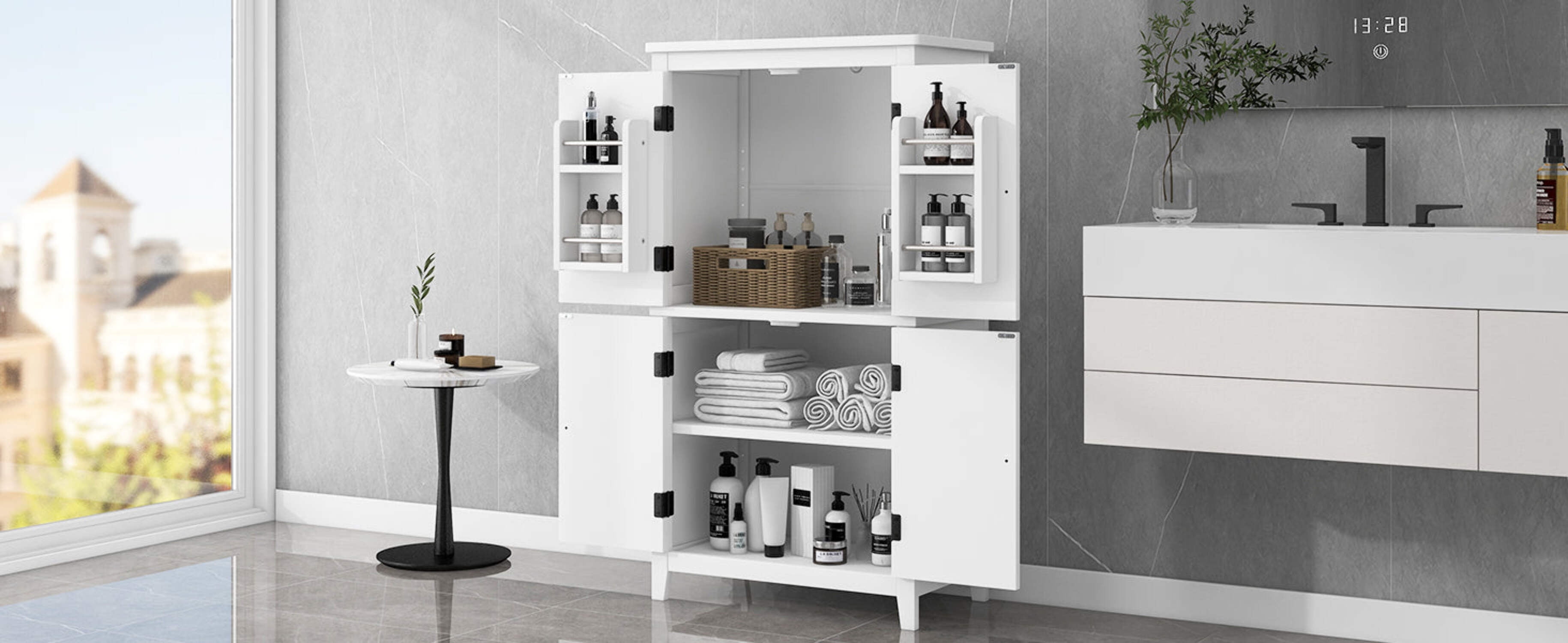 Elegant Bathroom Floor Storage Cabinet, Bathroom Storage Unit ...