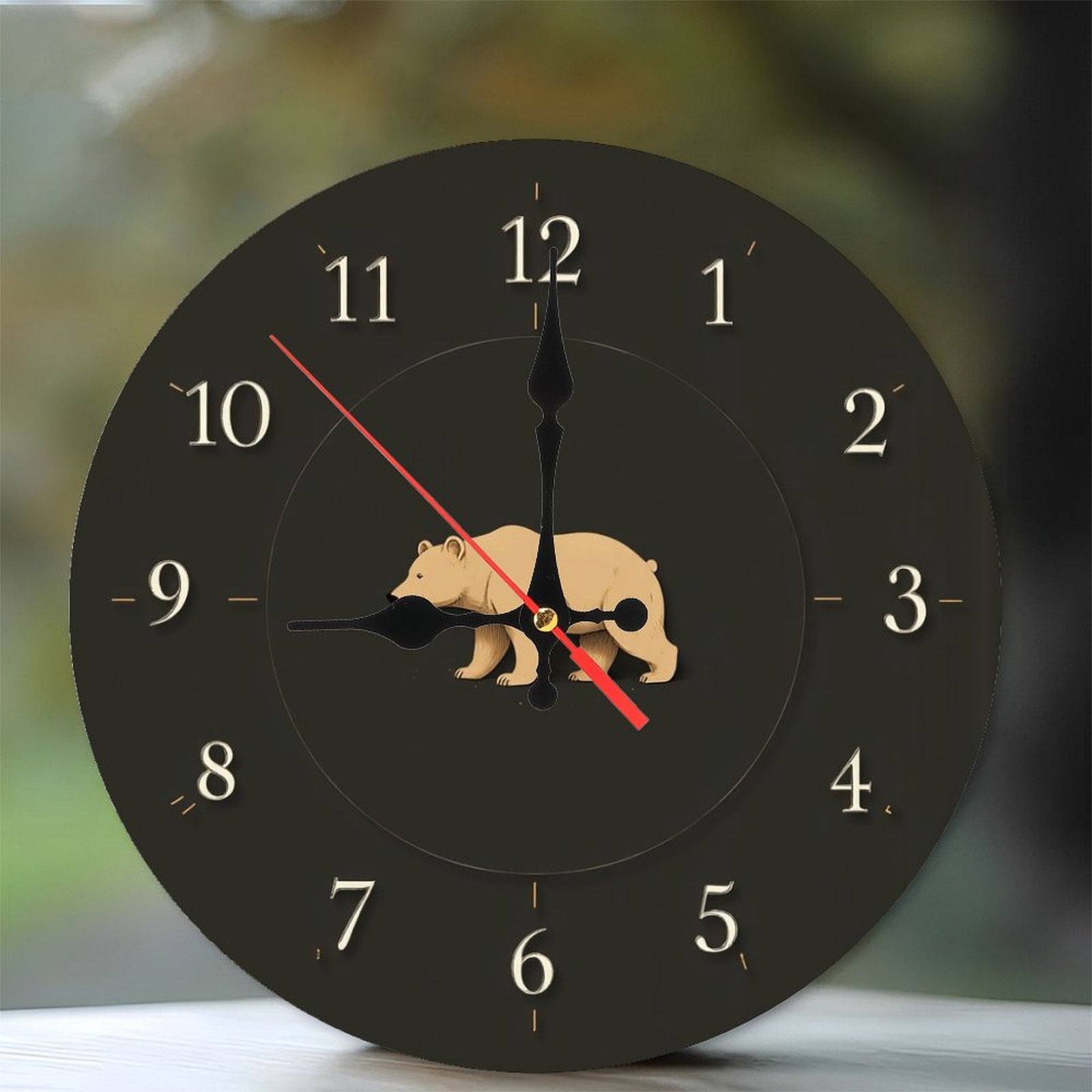 Elegant Bear Clock 10-Inch Silent Wooden Wall Clock, Battery Operated ...