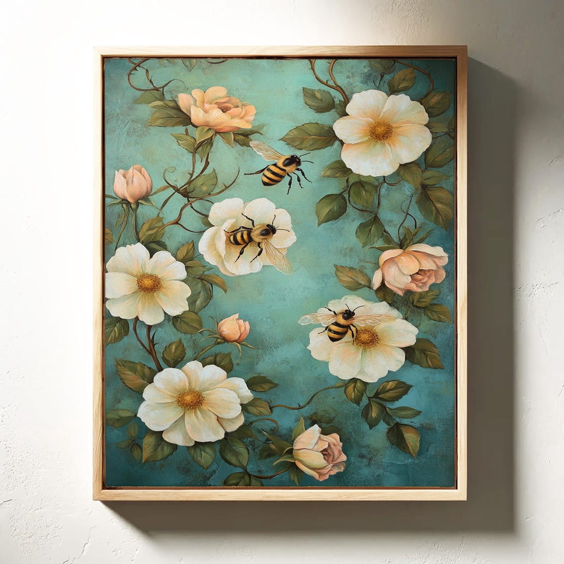 Elegant Bees And Roses Wall Art – Nature-Inspired Hangable Wall Decor ...