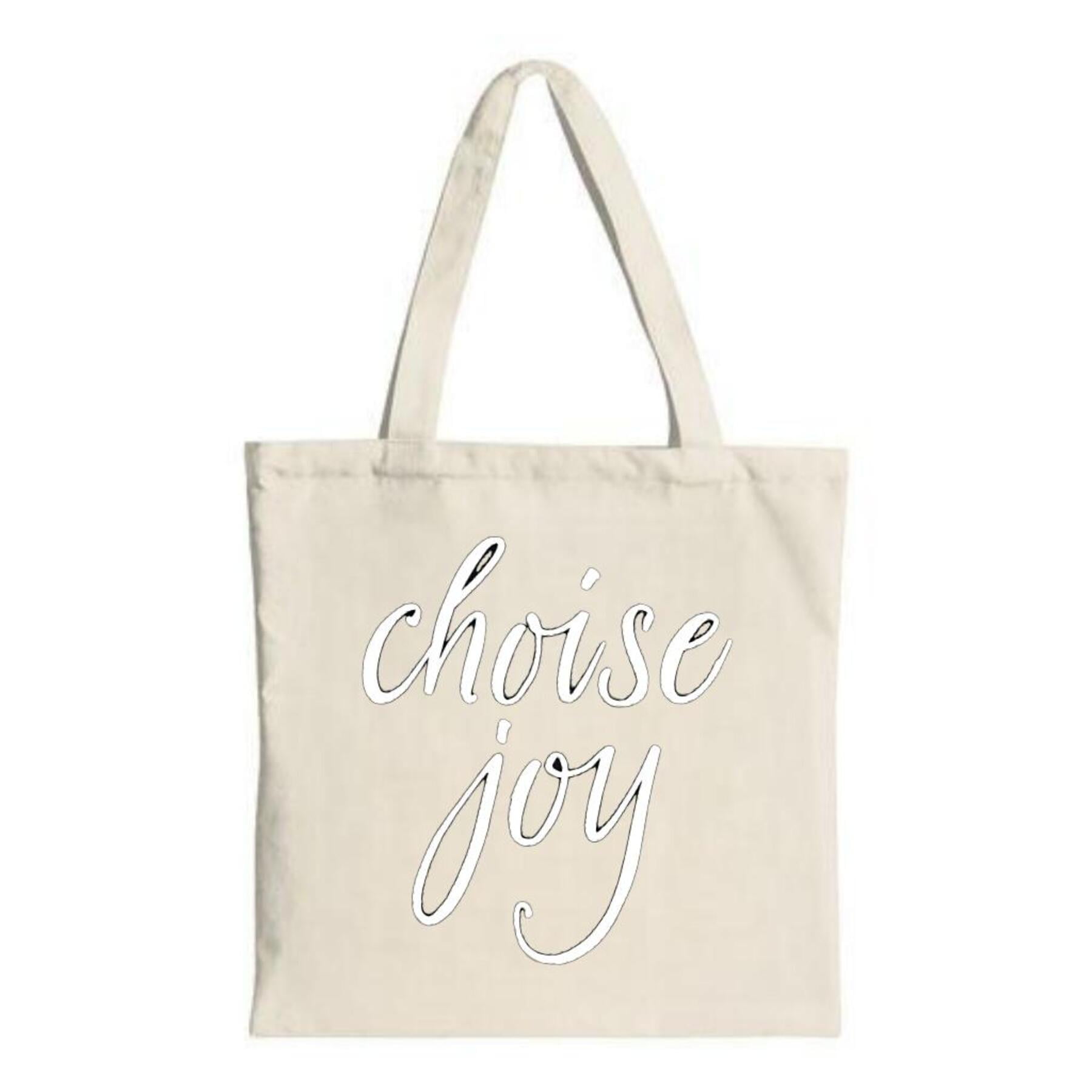 Elegant Beige Canvas Tote Bag with " Choose Joy " in Cursive Font ...