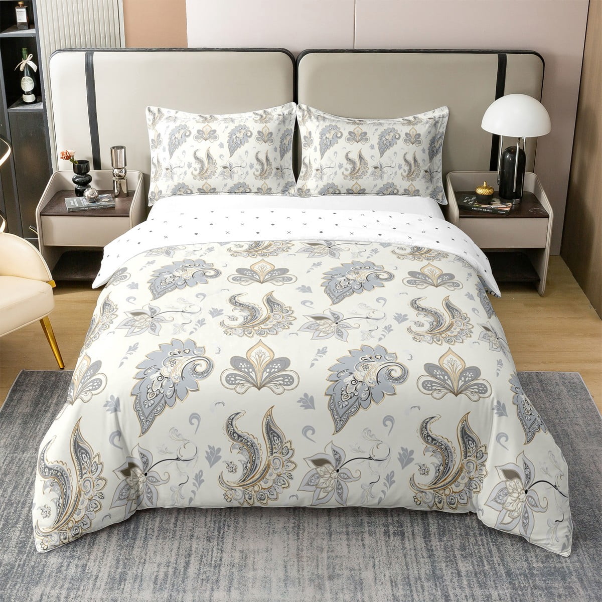 Elegant Beige Damask Bedding Set Full 100% Cotton,Boho Aesthetic ...
