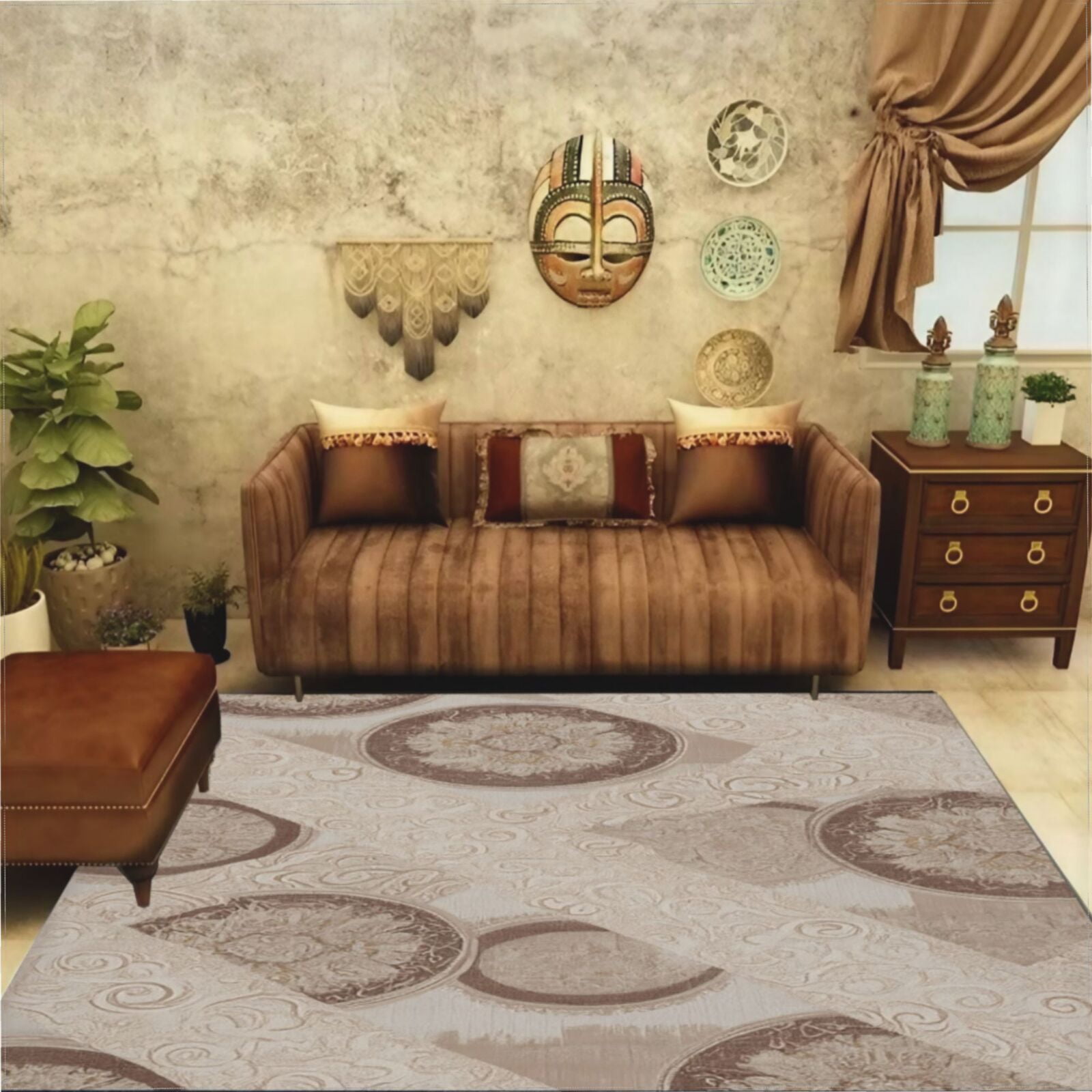 Elegant Beige Floral Wallpaper Light Luxury Home Carpets Living Room ...