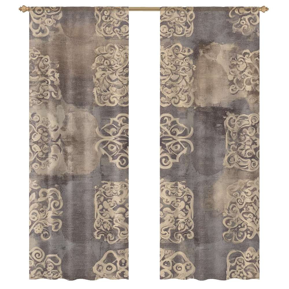 Elegant Beige Patterned Fabric Modern Tulle Window Curtains for Living ...