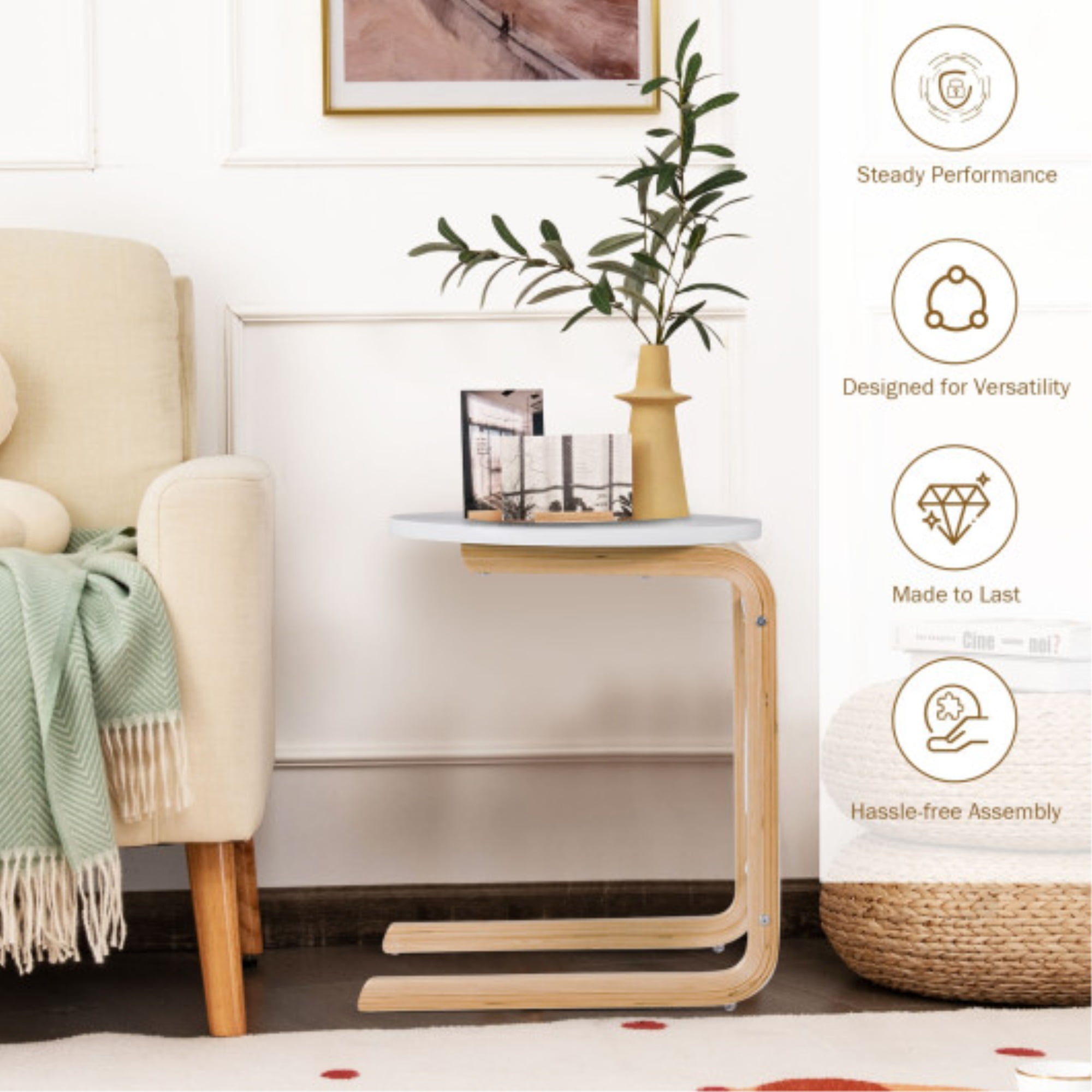 Elegant Birch Wood Round Side Table with Storage - Stylish and ...