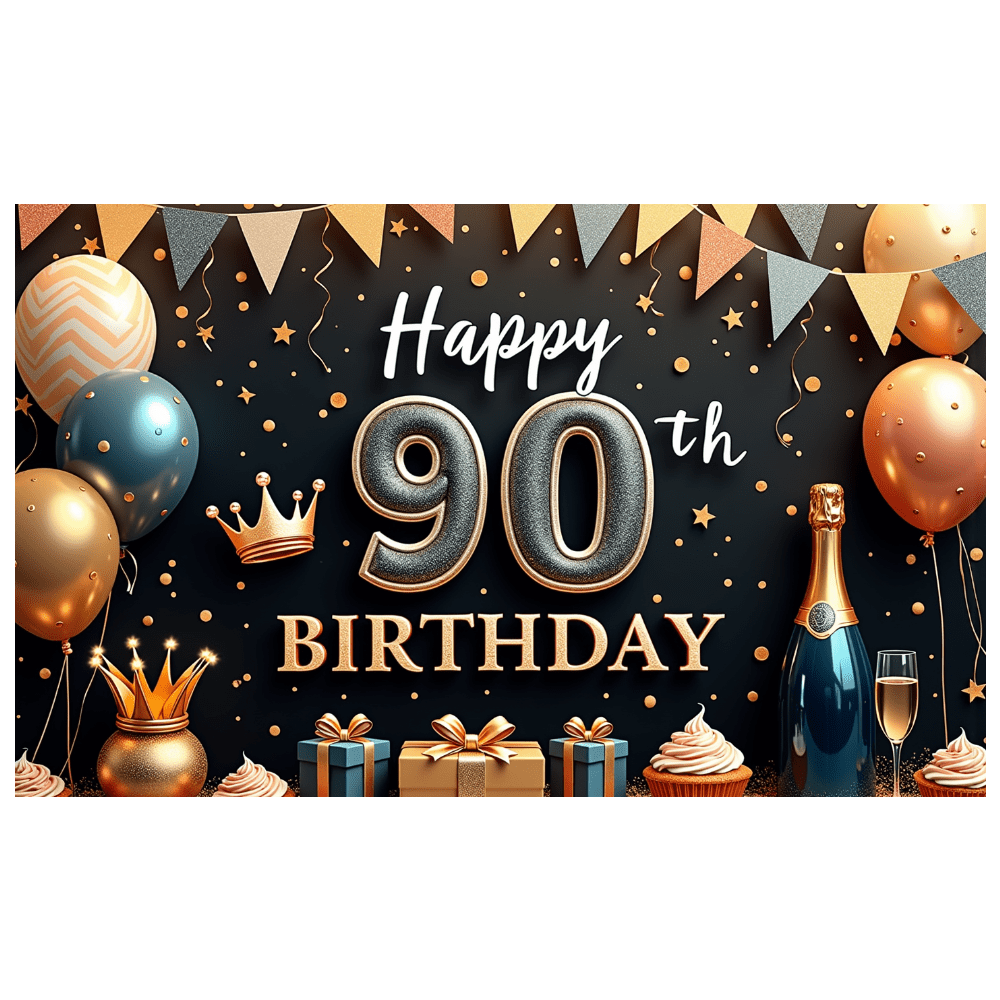 Elegant Birthday Banner Happy Birthday 90 Milestone Glitter Birthday ...