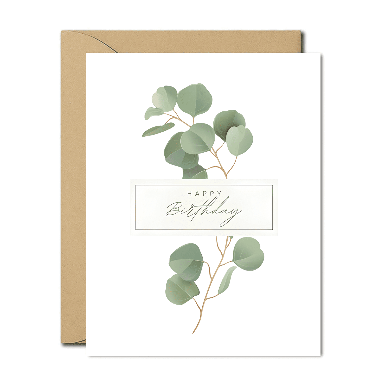 Elegant Birthday Card with Eucalyptus Design – "Happy Birthday" Message ...