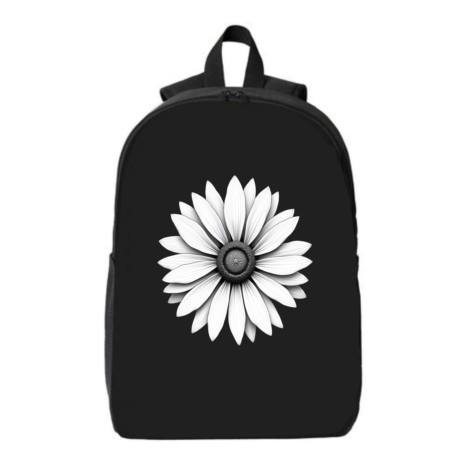 Elegant Black Backpack with White Daisy Design - Fits 15 " Laptop ...