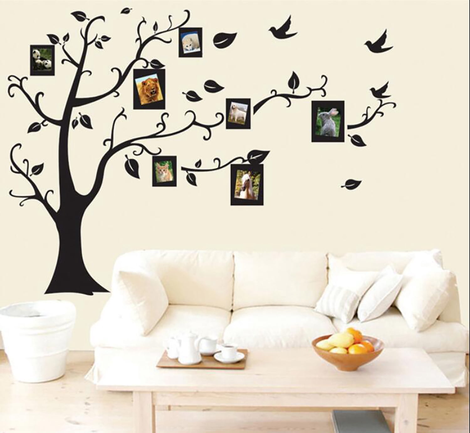 Elegant Black Bird Picture Frame Tree Wall Decal - Premium PVC ...