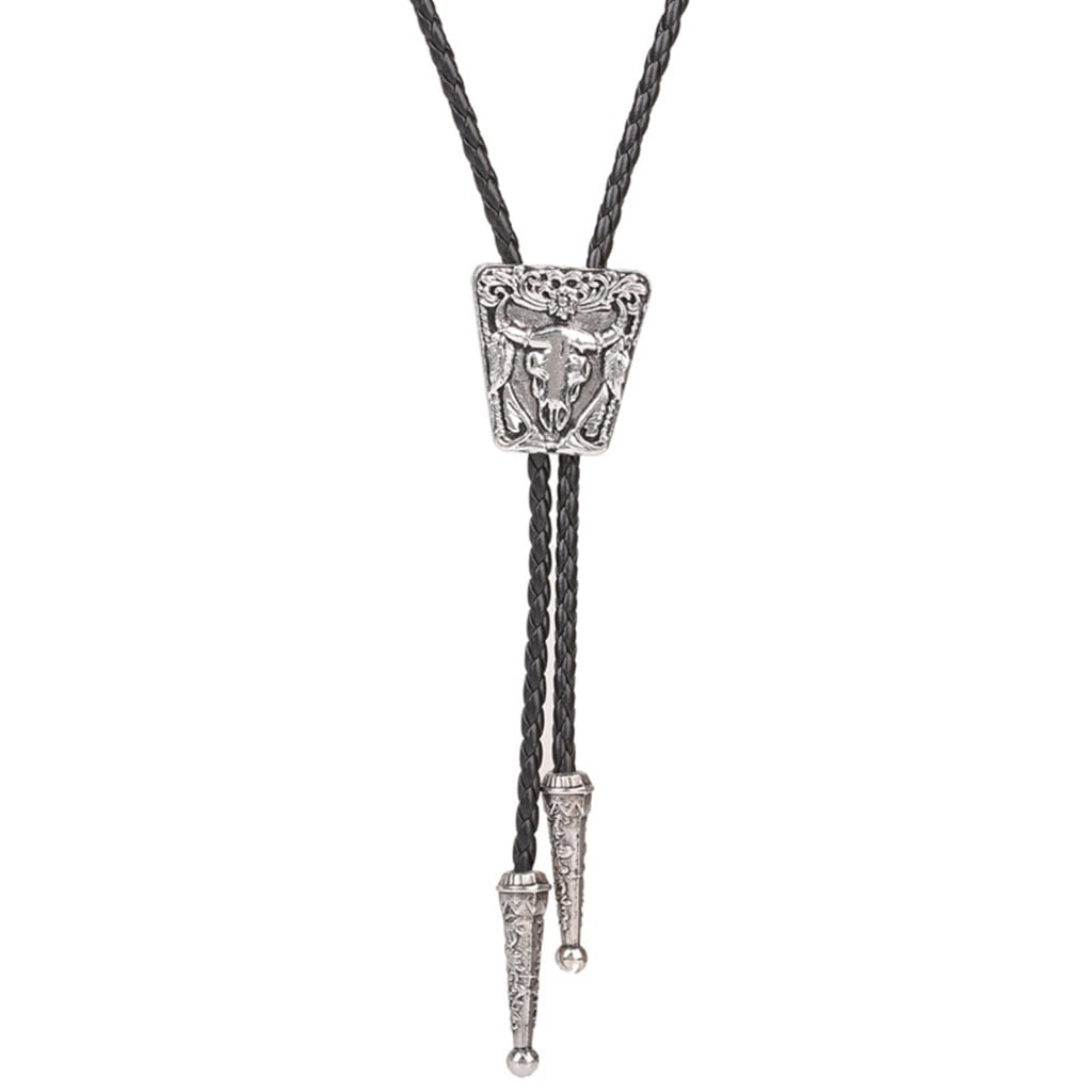 Elegant Black Bolo Tie with Carving Pendant Cowboy Necktie Western Tie ...