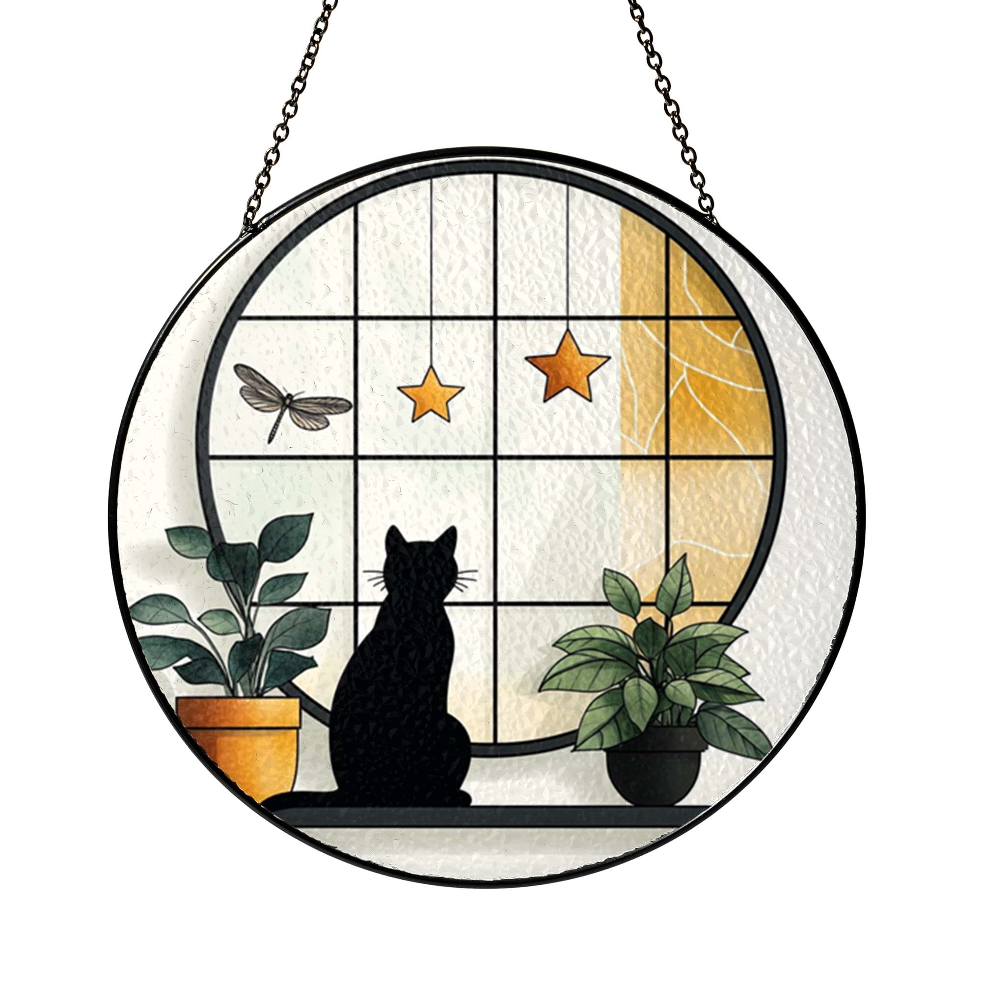 Elegant Black Cat Design Stained Glass Suncatcher – Window Art ...