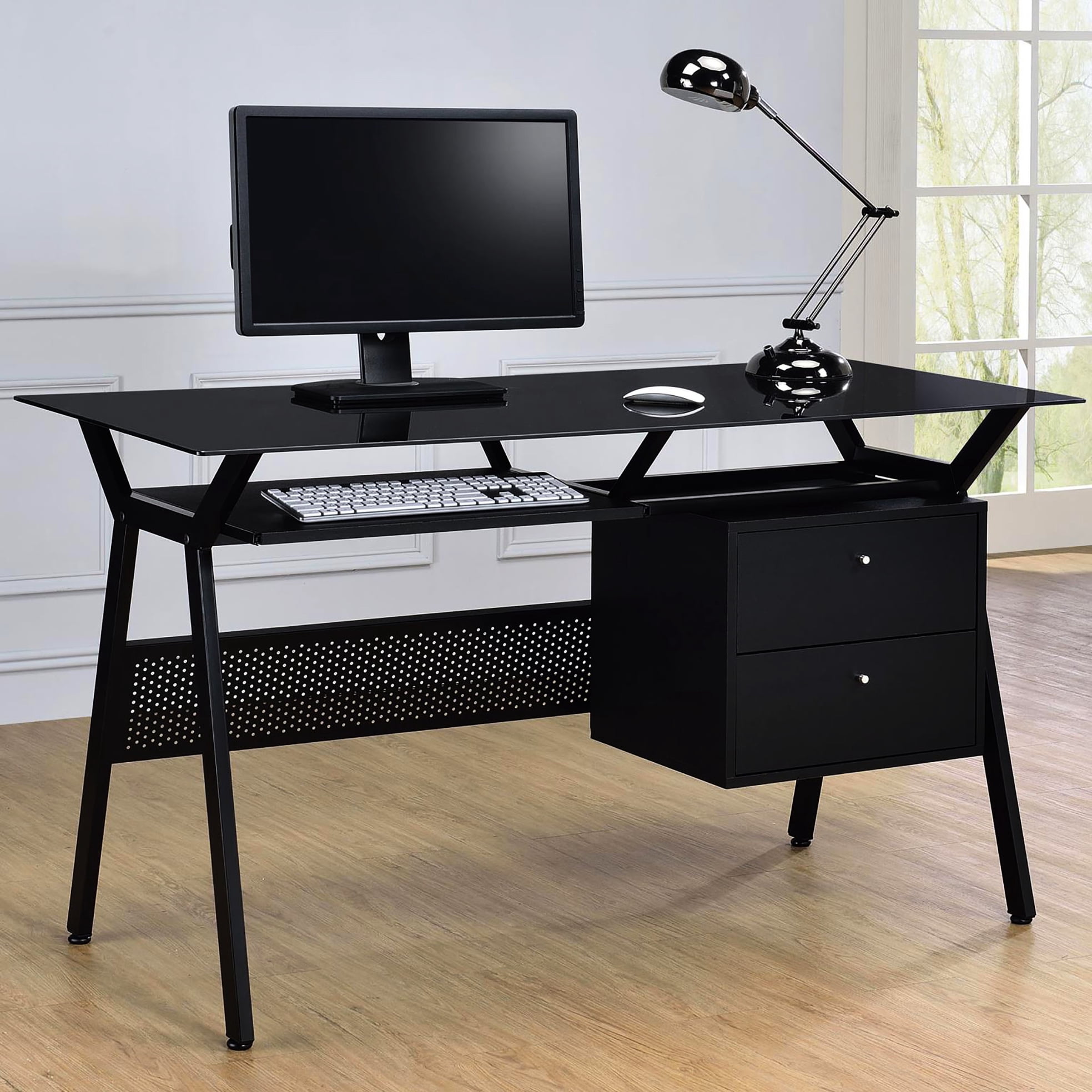 Elegant Black Computer Desk With 2 Facility And Keyboard Placement For ...