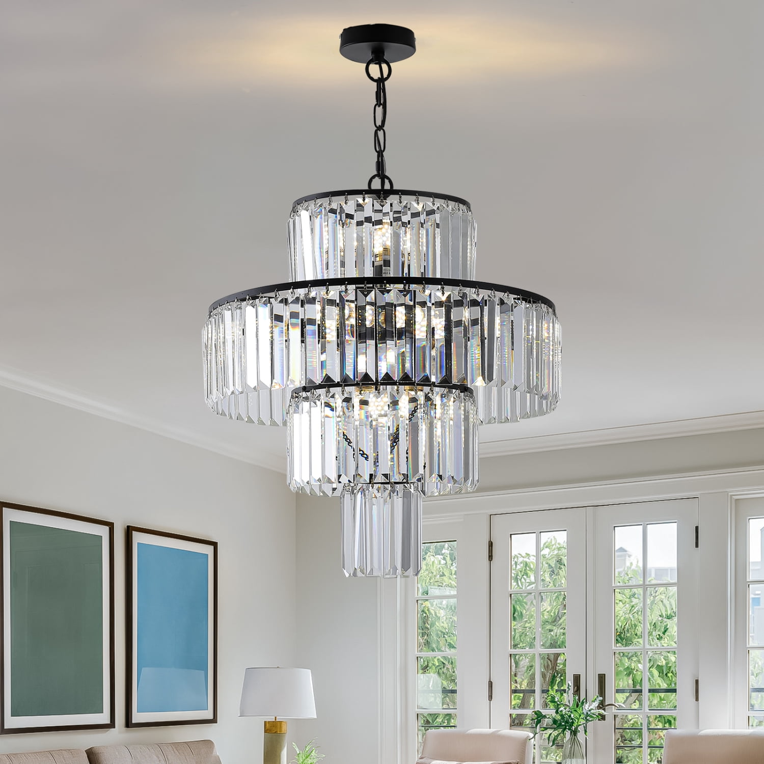 Elegant Black Crystal Luxury Chandelier | Modern Hanging Pendant Light ...