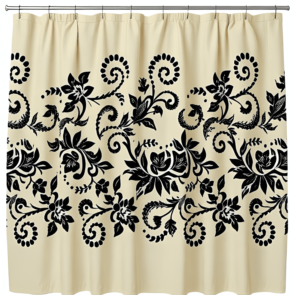 Elegant Black Floral Motif Shower Curtain - Cream Background Timeless ...