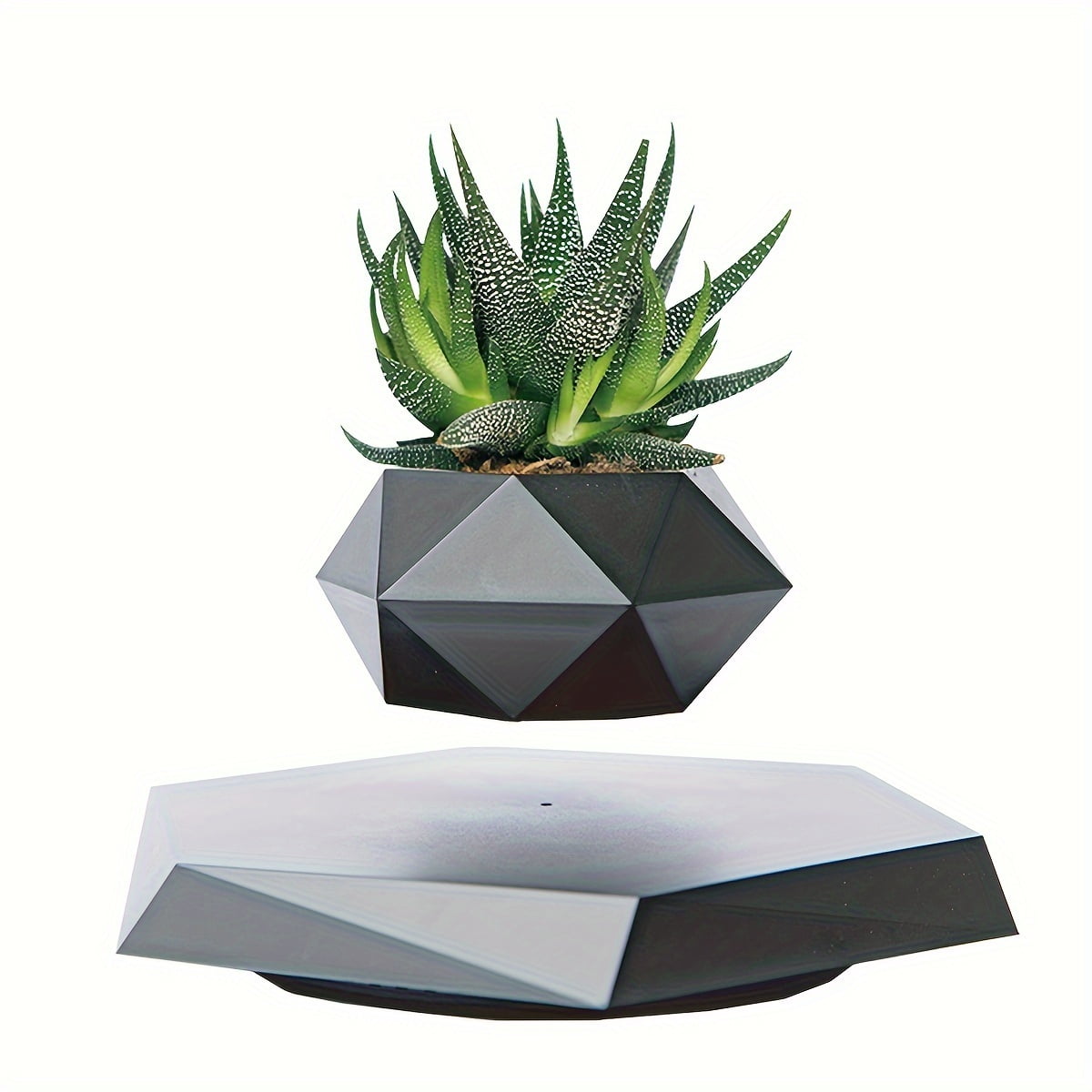 Elegant Black Geometric Magnetic Levitating Plant Pot - Rotating ...