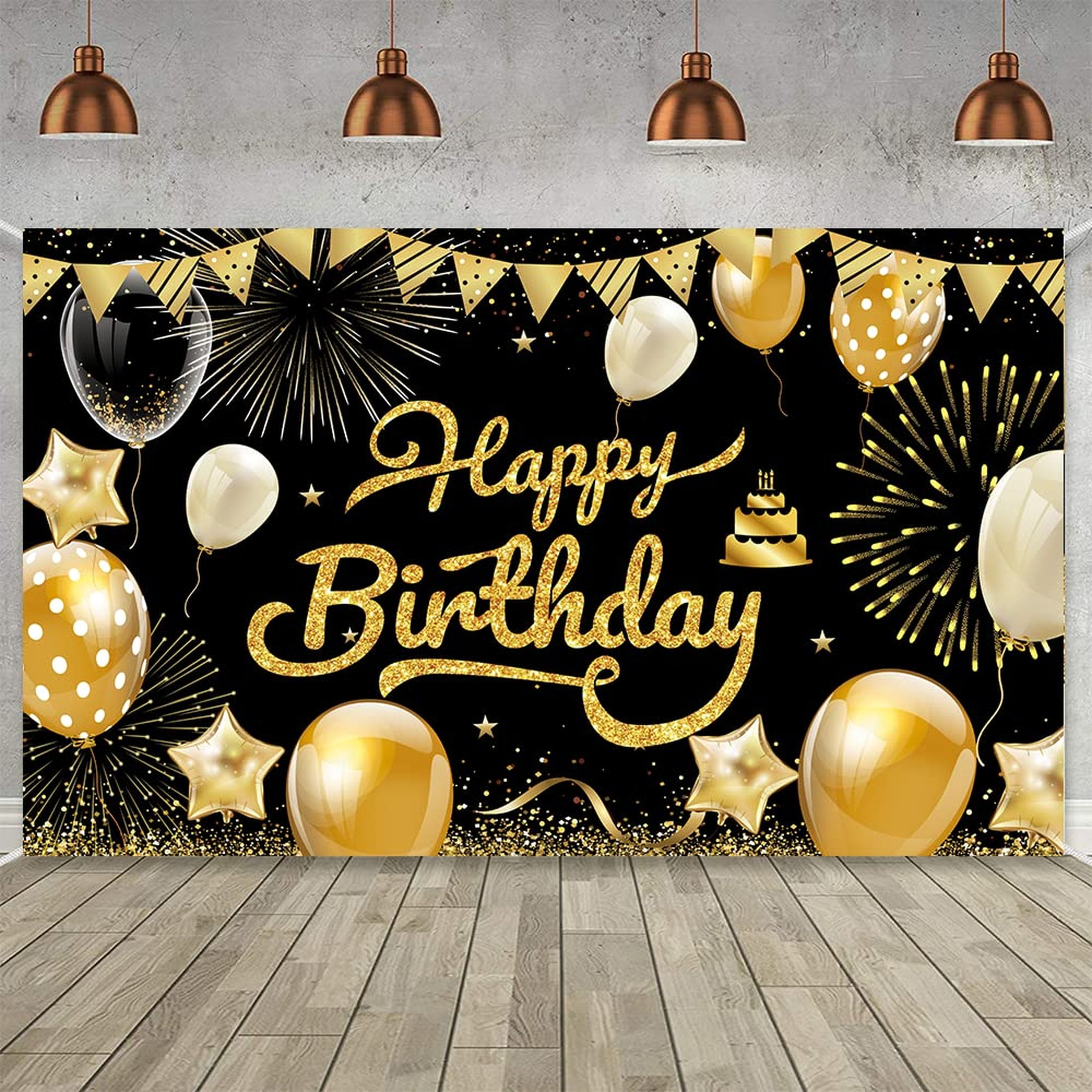 Elegant Black Gold Birthday Backdrop for Photography - Perfect for ...