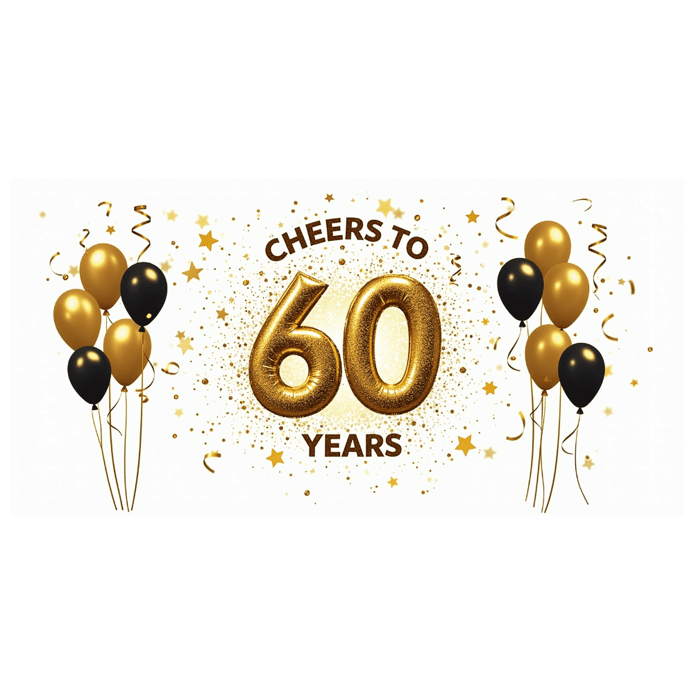 Elegant Black and Gold Glitter 60 Years Banner Backdrop, Cheers to 60 ...