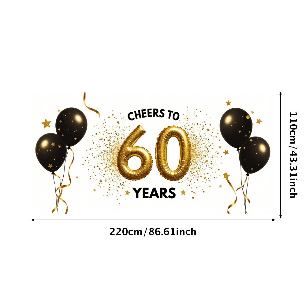 Elegant Black and Gold Glitter 60 Years Banner Backdrop, Cheers to 60 ...