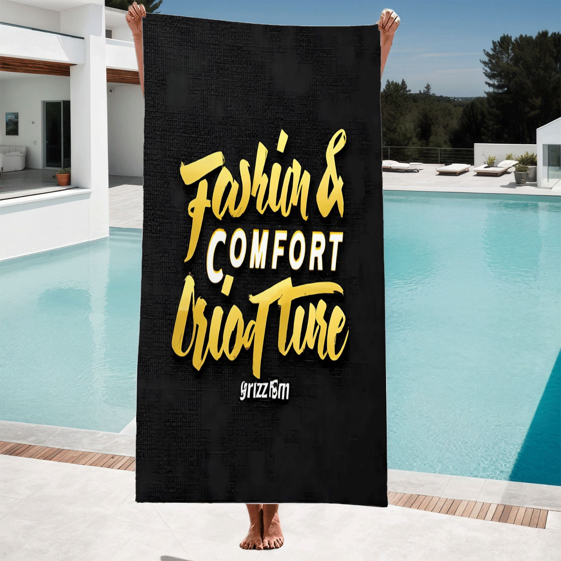 Elegant Black & Gold Patterned Bath Towel - Stylish Beach Pool & Travel ...