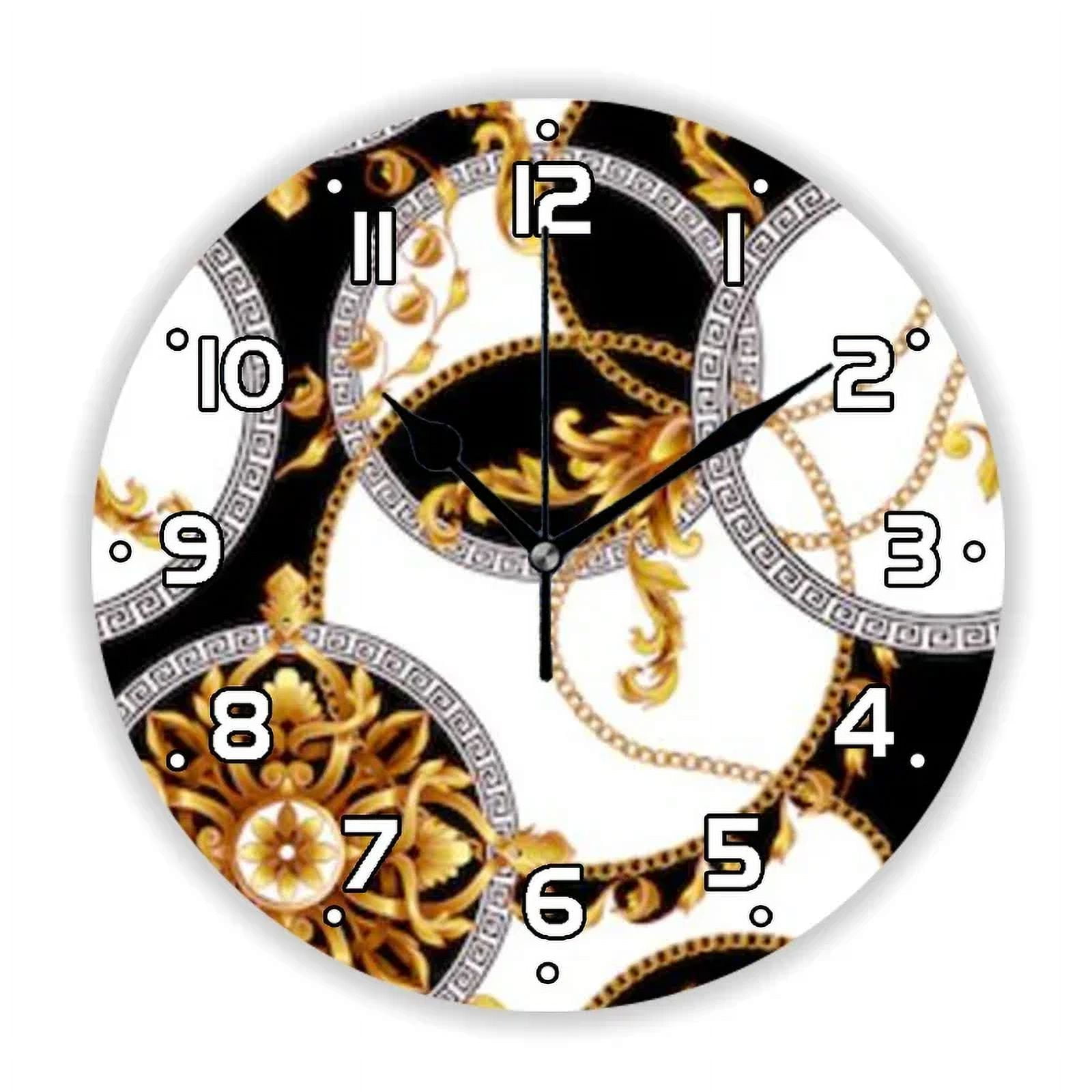 Elegant Black Golden Baroque Pattern Wall Clock for Living Room Vintage ...