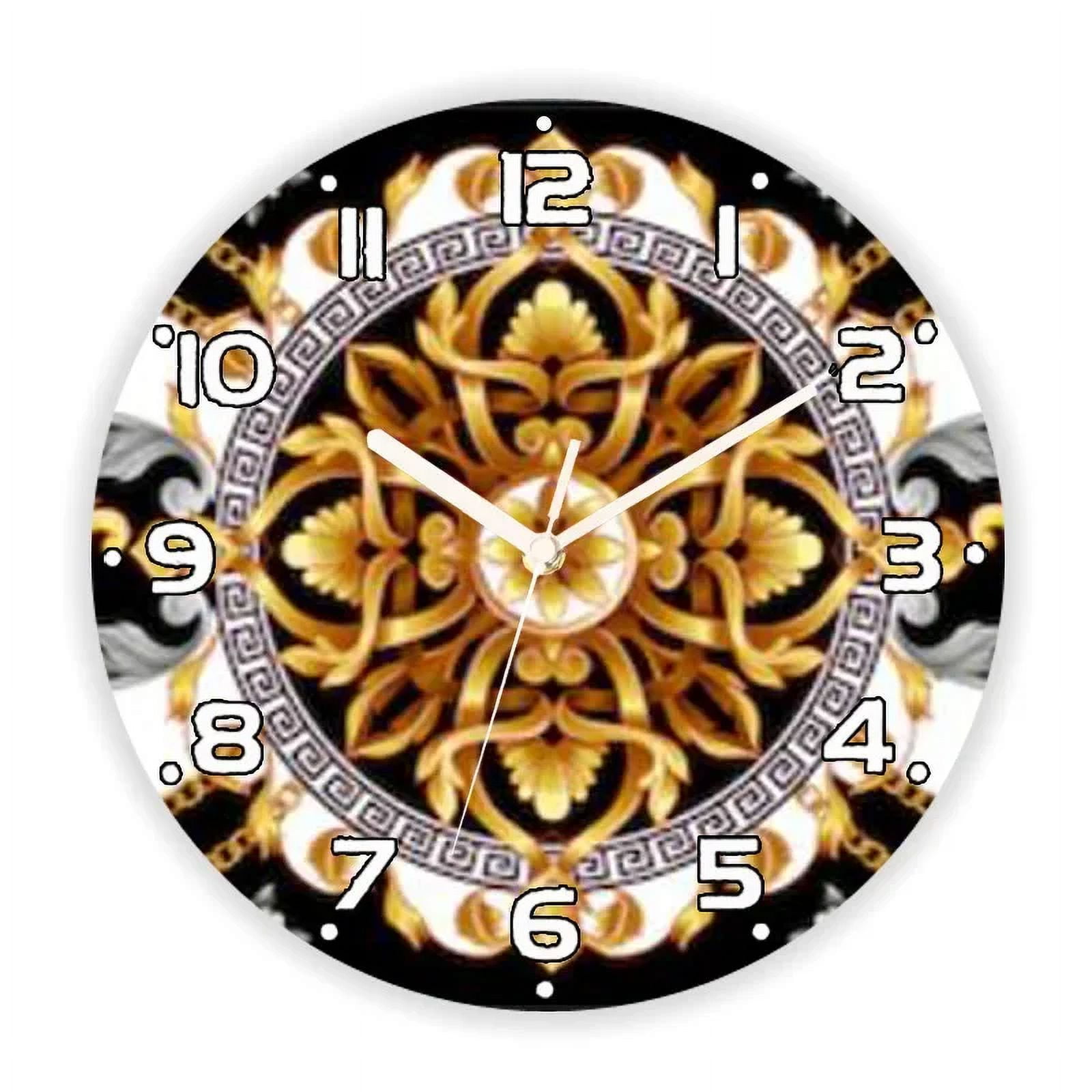 Elegant Black Golden Baroque Pattern Wall Clock for Living Room Vintage ...