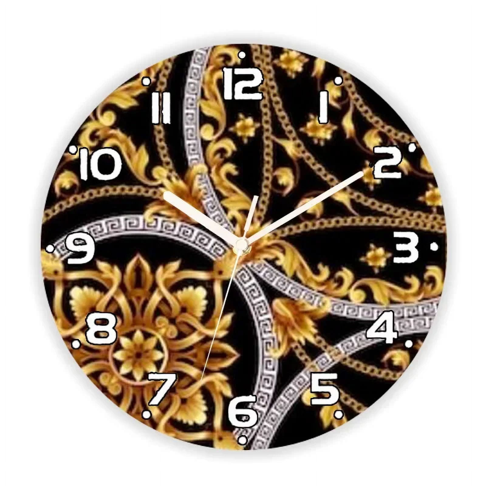 Elegant Black Golden Baroque Pattern Wall Clock for Living Room Vintage ...