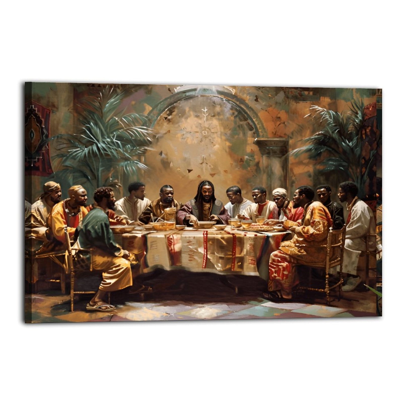 Elegant Black Last Supper Poster Wrapped Wooden Frame Wall Decor ...