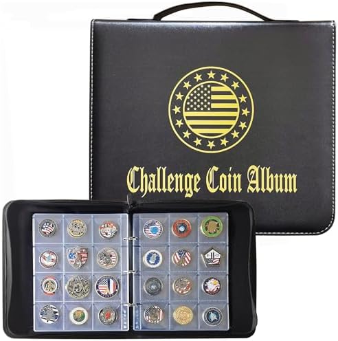 Elegant Black Leather Challenge Coin Display Book: A 120-Pocket ...